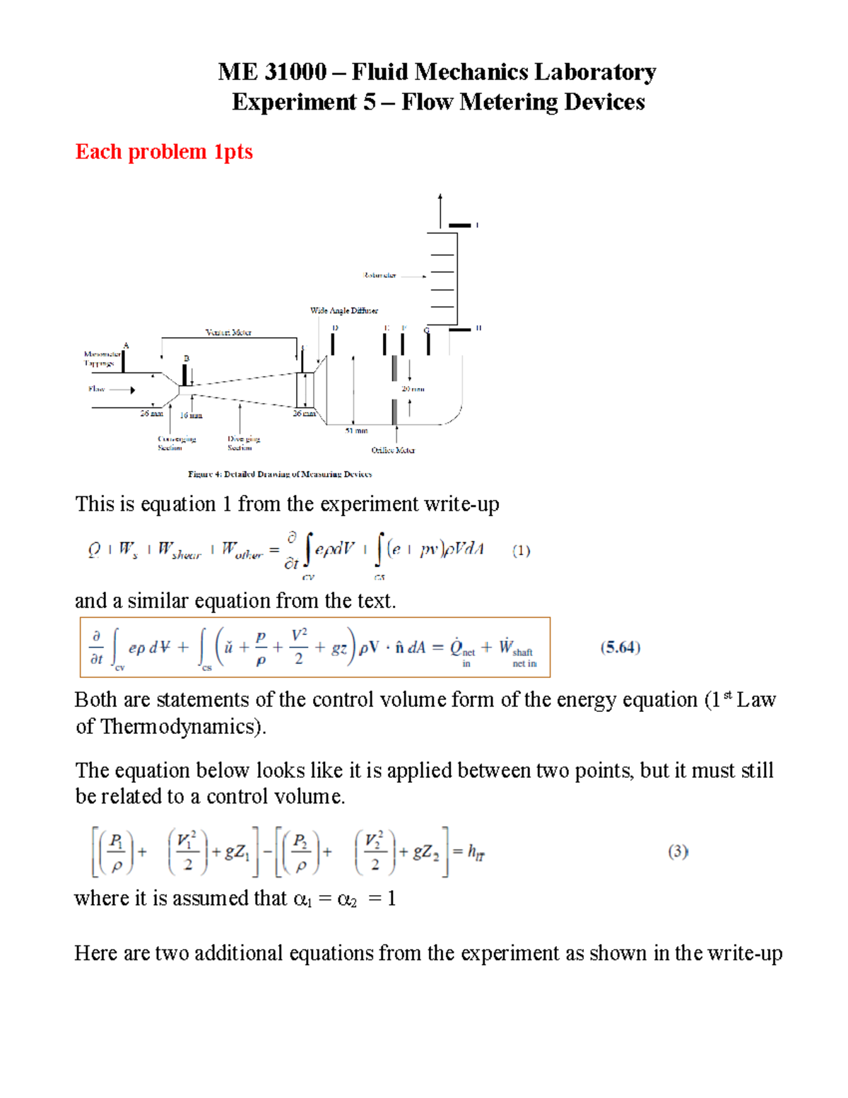 ME 31000 Final Exam - Flow Metering Pre Lab Experiment 05 - Studocu