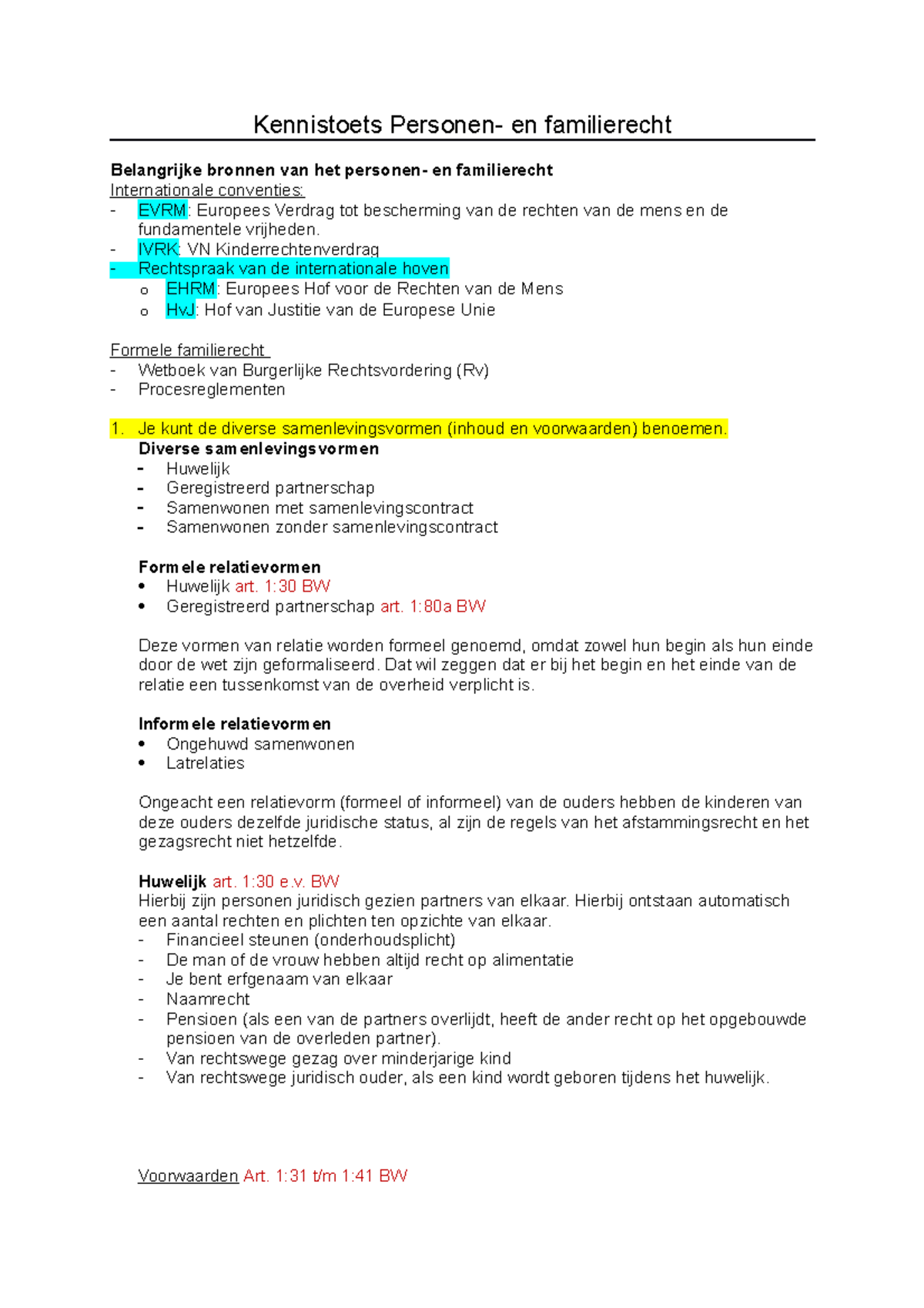 Familierecht Kennis Samenvatting en Belangrijke Informatie - Studeersnel
