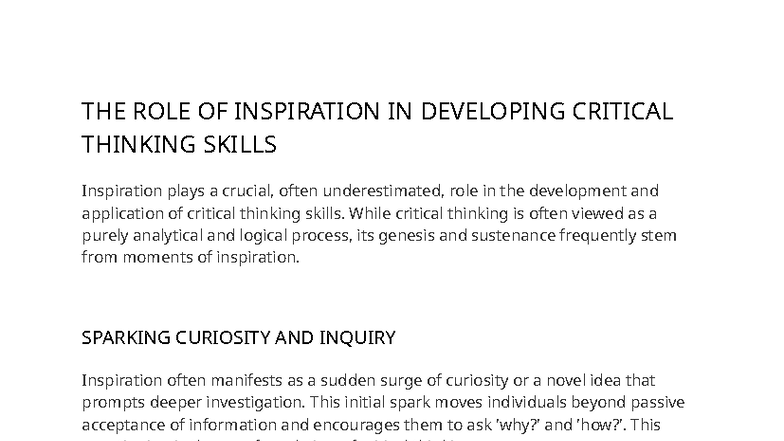Inspiration and Critical Thinking - THE ROLE OF INSPIRATION IN ...