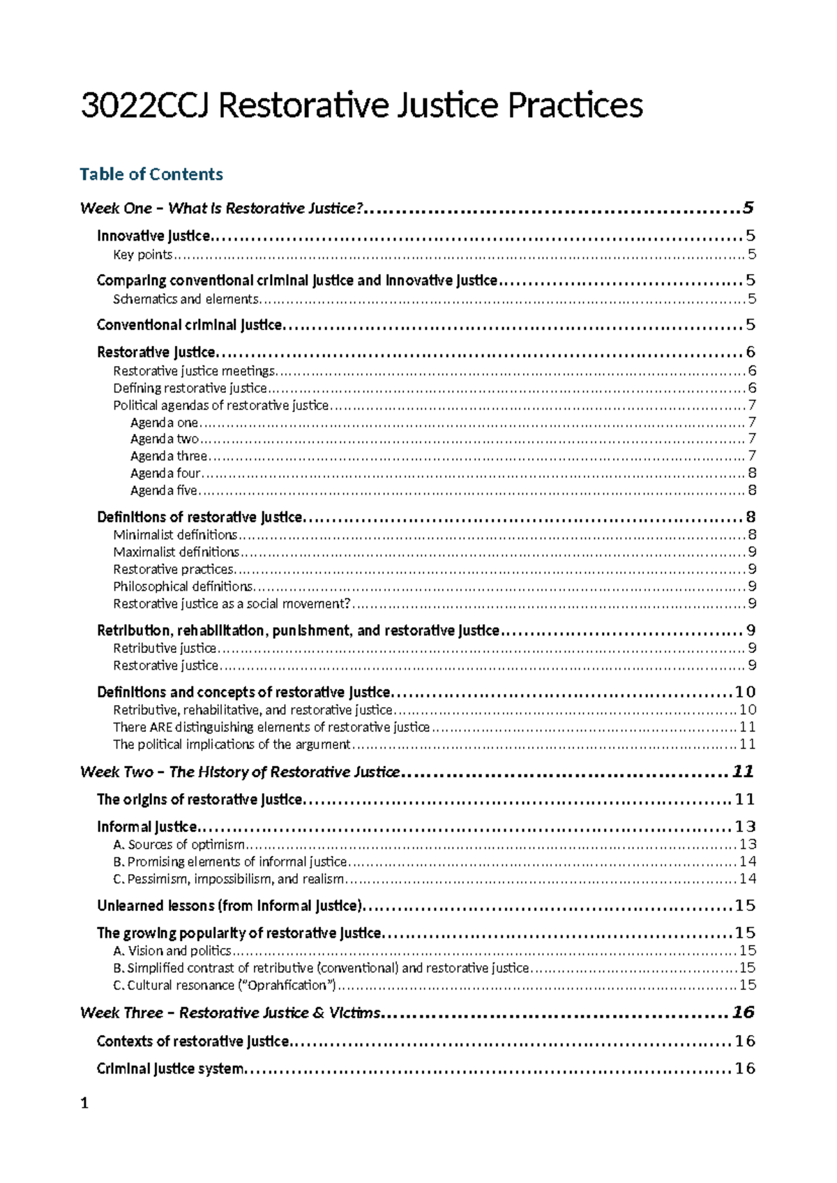 3022CCJ Restorative Justice Practices: Comprehensive Lecture Notes ...