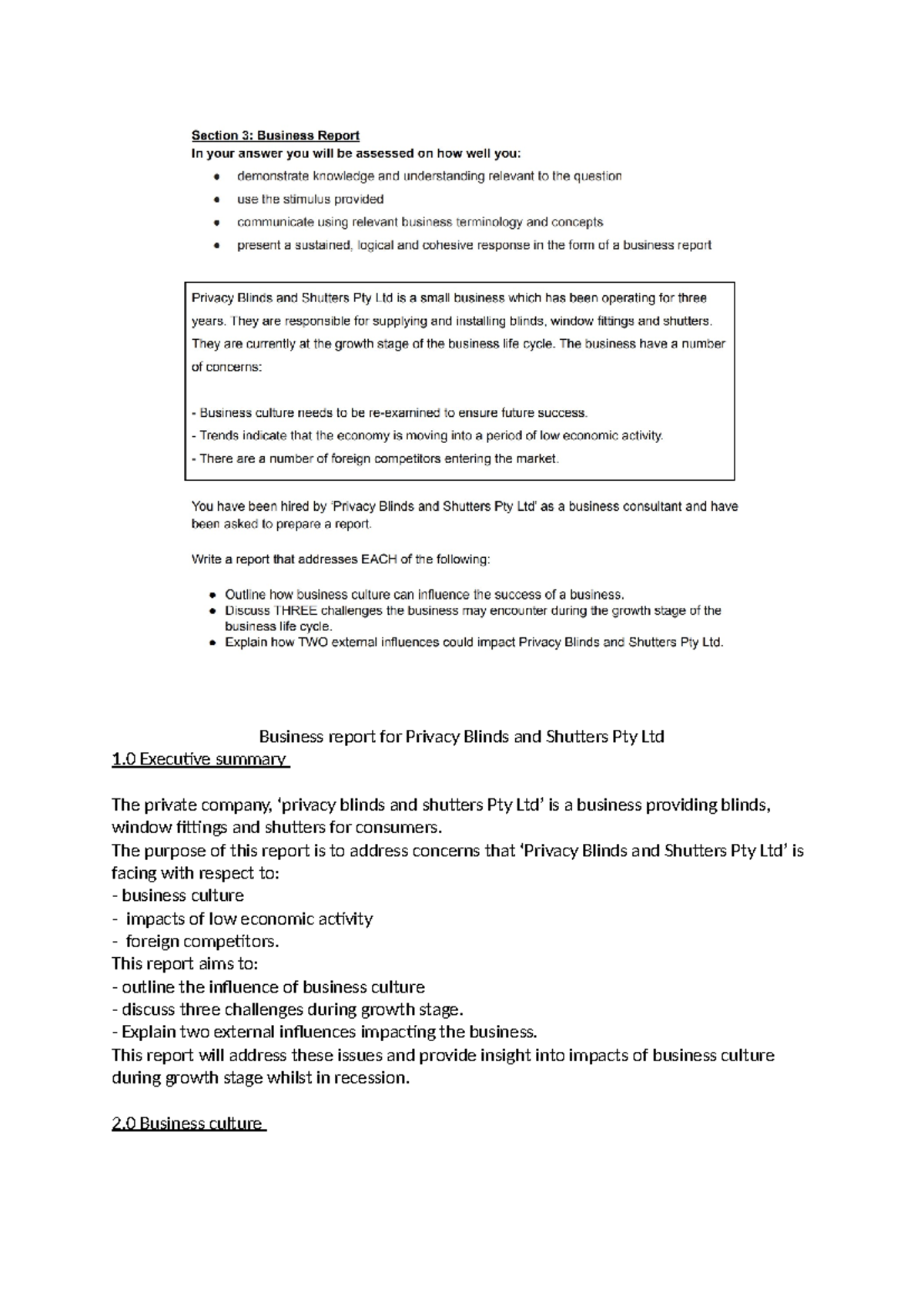 Business report draft - budiness - Business report for Privacy Blinds ...