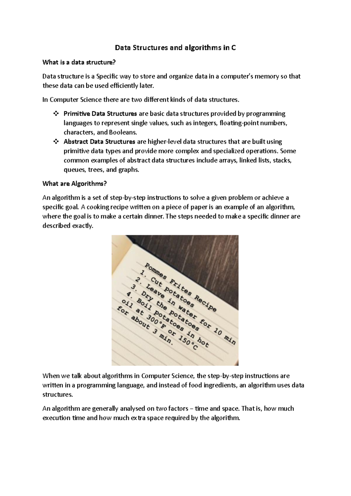 Data Structures and Algorithms in C: Concepts and Classifications - Studocu
