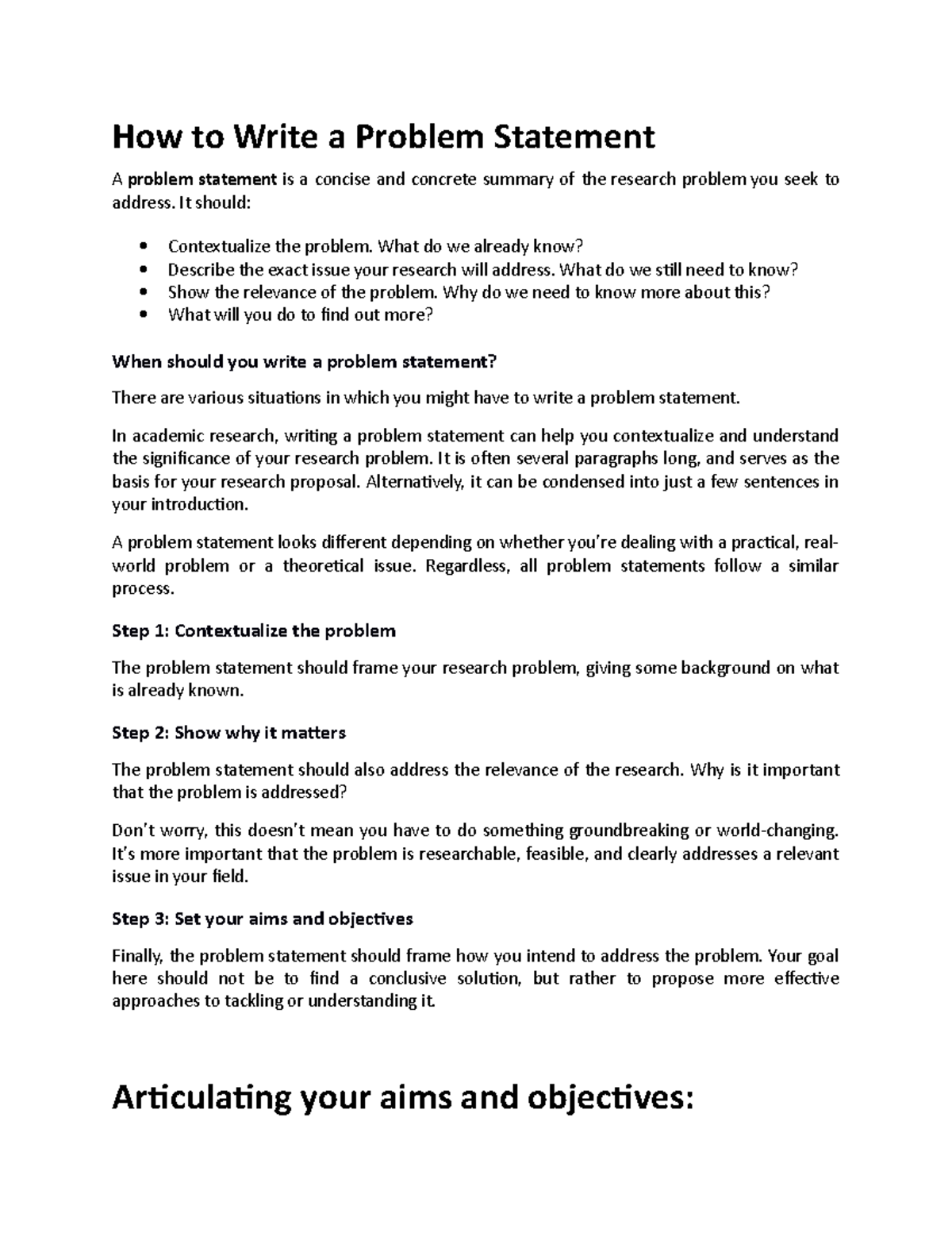 How to Write a Problem Statement, Aims and Objective - How to Write a Problem Statement A ...