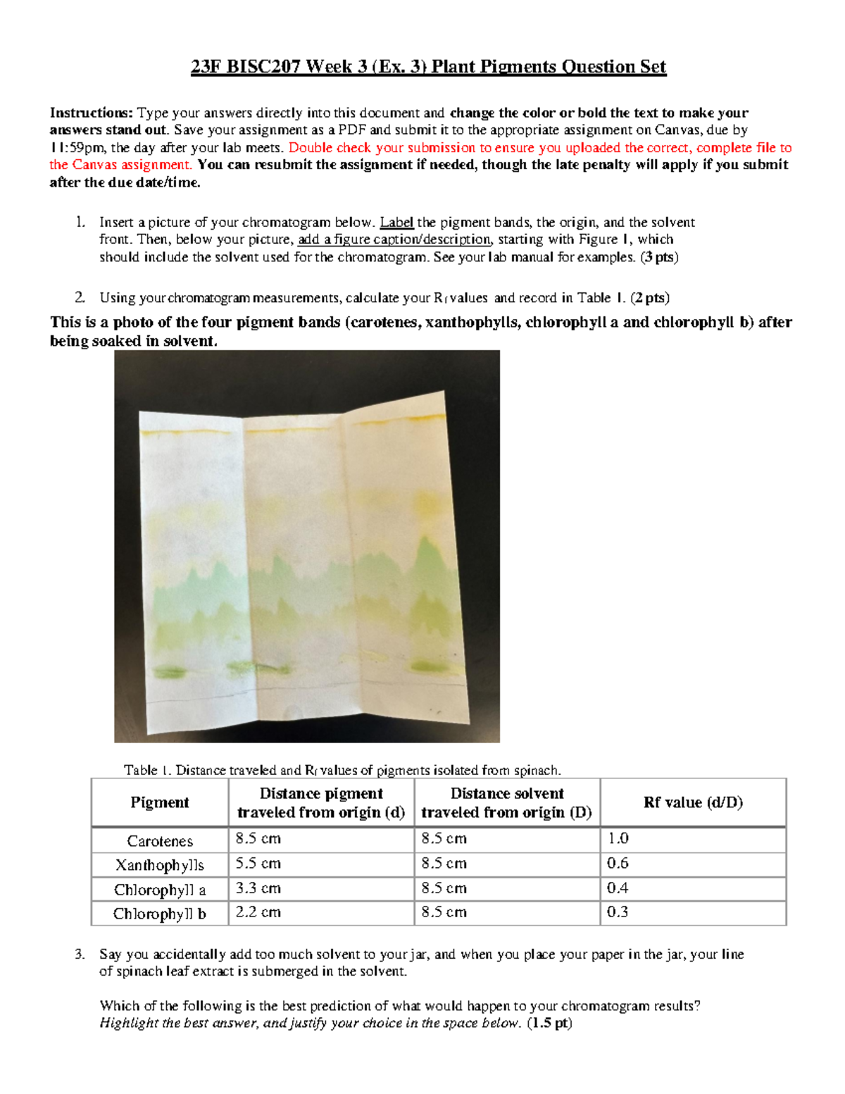 23F BISC207 Week 3 Plant Pigments Lab Question Set - Studocu