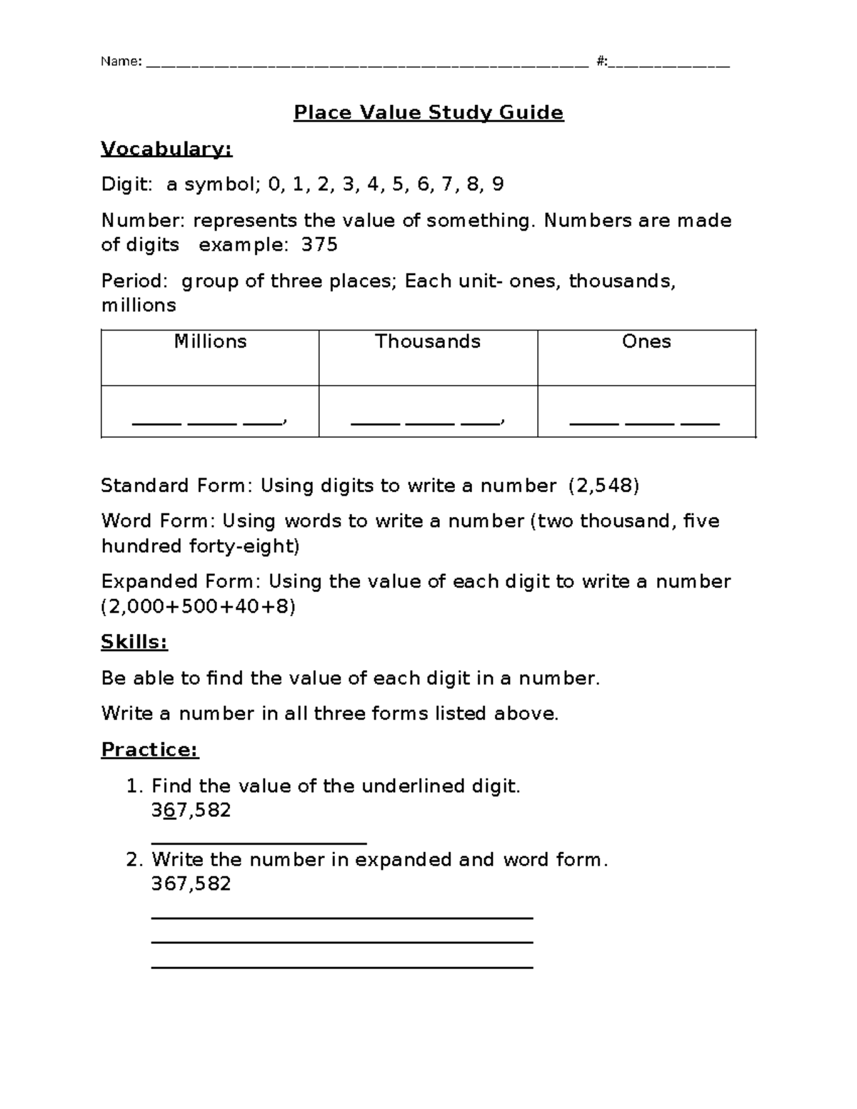 Place Value Study Guide: Understanding Digits & Number Forms - Studocu