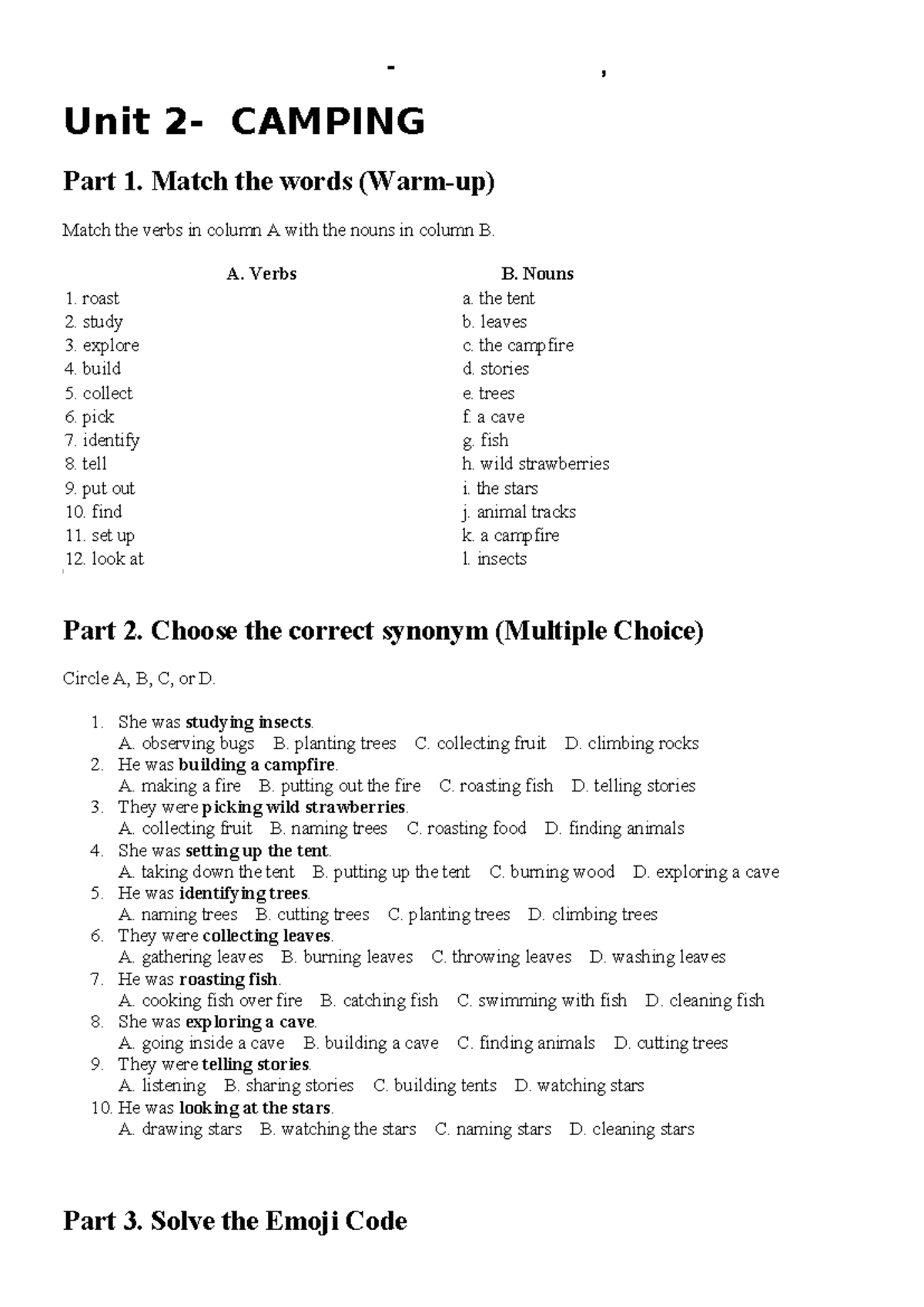 Everybody Up 5 - Unit 2: Camping Lesson 1 & 2 Activities - Studocu