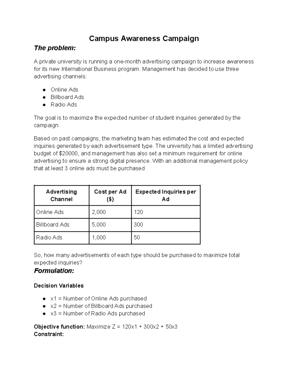 International Business Program Awareness Campaign: Business Modeling ...