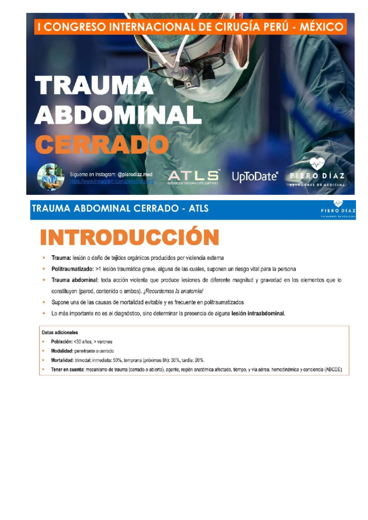 Trauma Abdominal Cerrado: Resúmenes ATLS Piero Díaz - Studocu