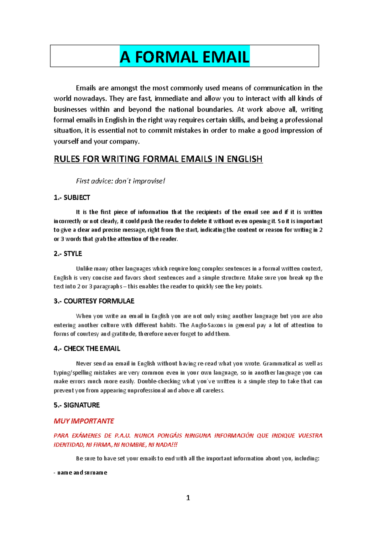 Formal Email Writing Guidelines - PAU 2025 - Studocu