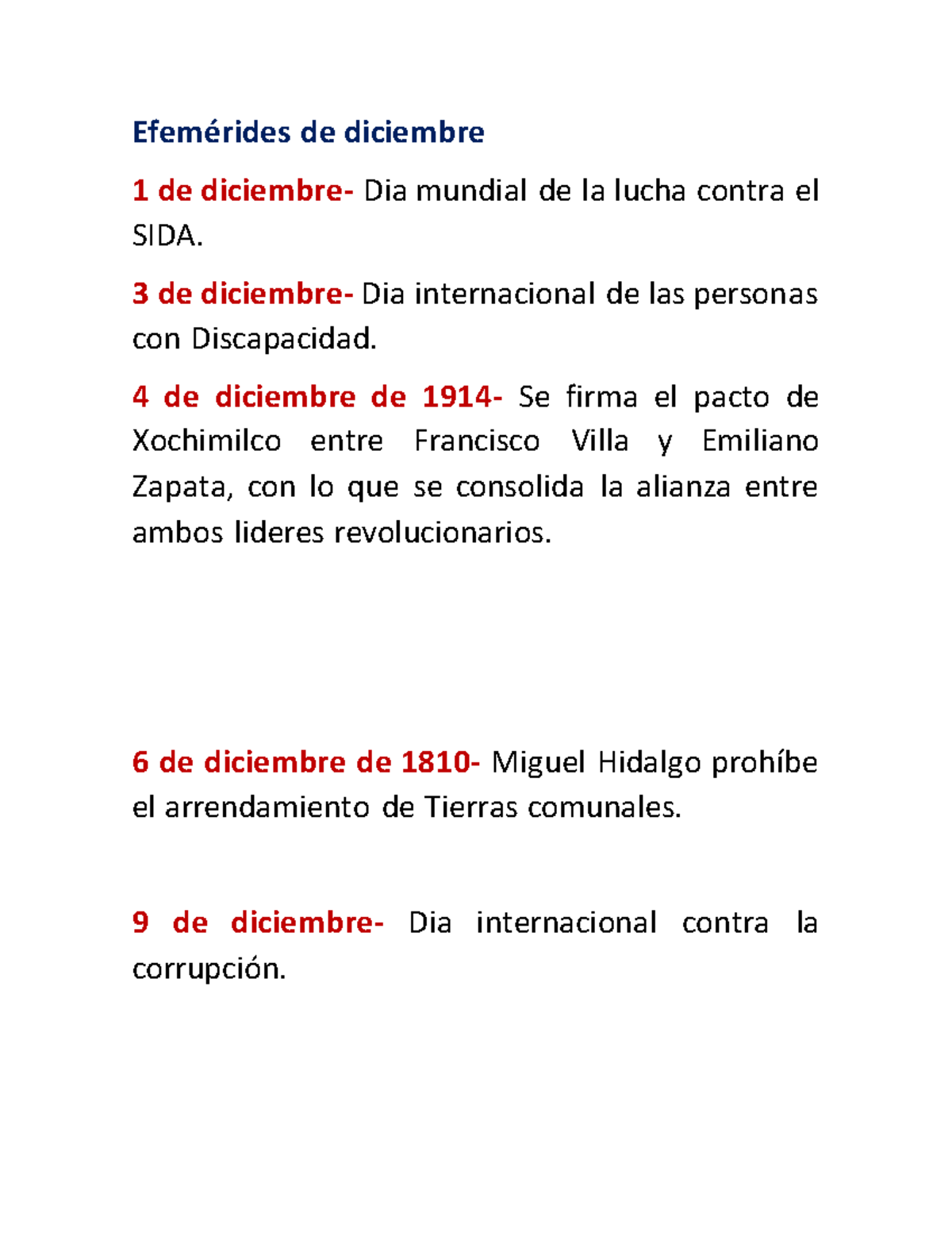 Efemérides de Diciembre: Eventos Clave y Celebraciones - Studocu