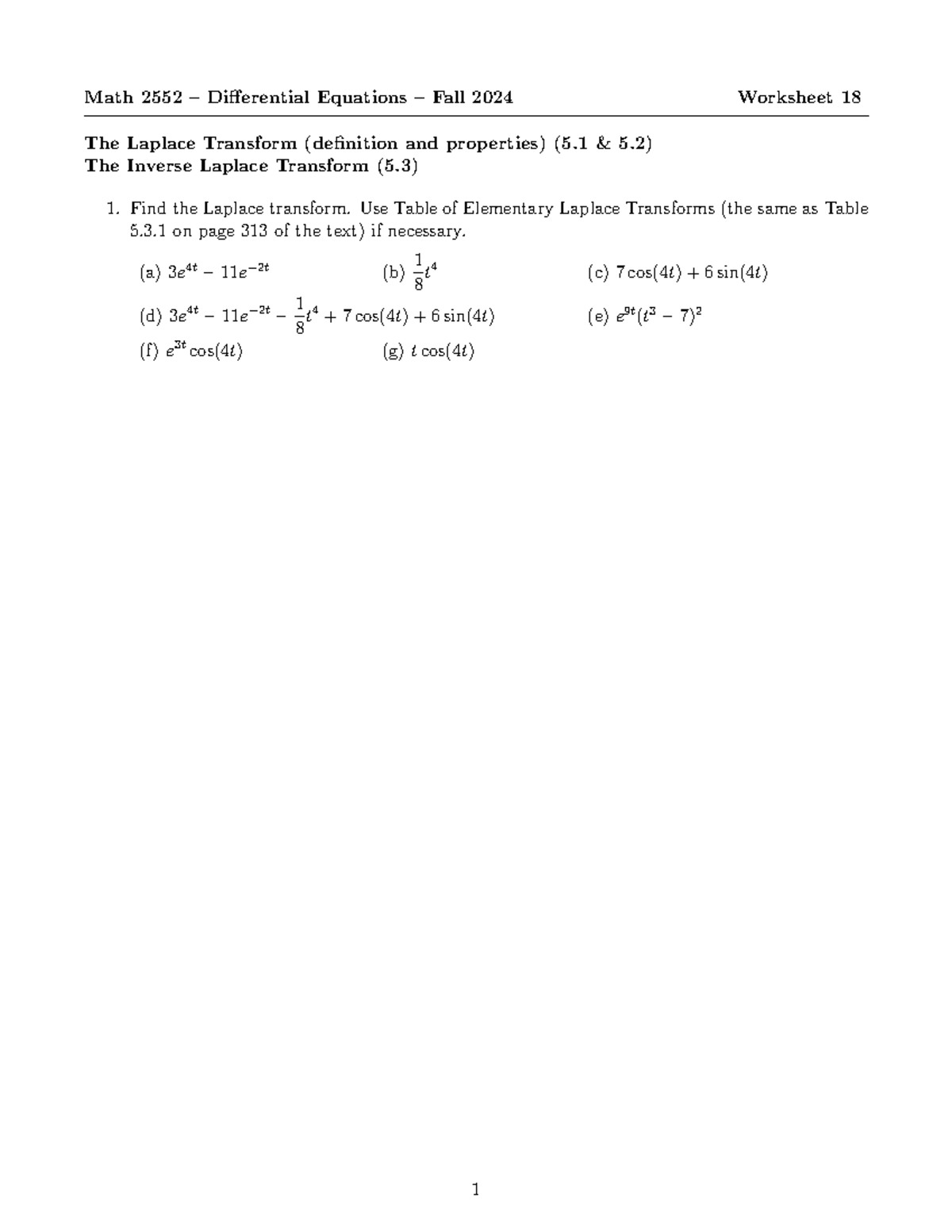 WS 18 for 10 23 - worksheet - Math 2552 – Differential Equations – Fall ...