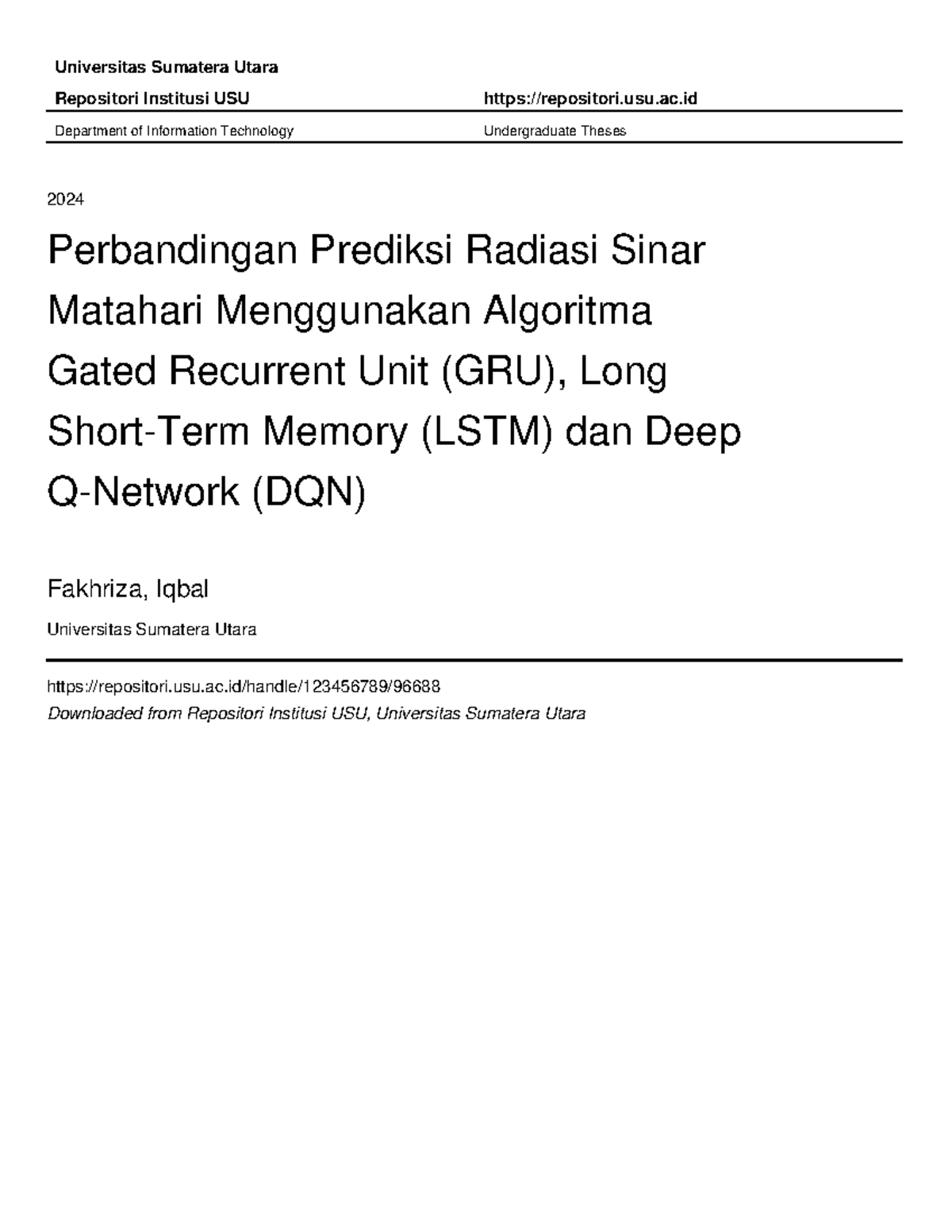 Perbandingan Algoritma GRU, LSTM, dan DQN untuk Prediksi Radiasi ...