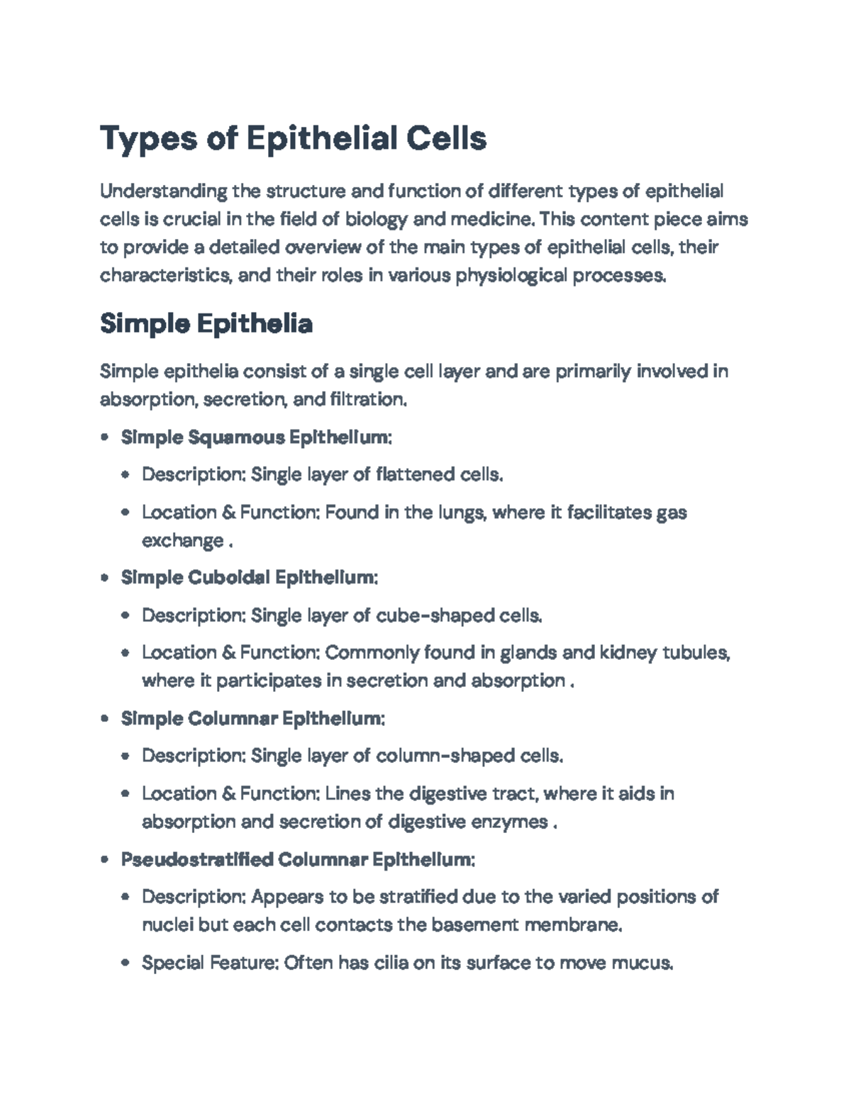 Types and Functions of Epithelial Cells: A Biological Overview - Types ...