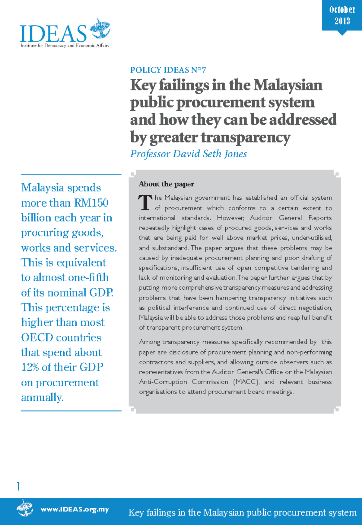 Policy Ideas No7 - Improving Transparency in Malaysia's Procurement ...
