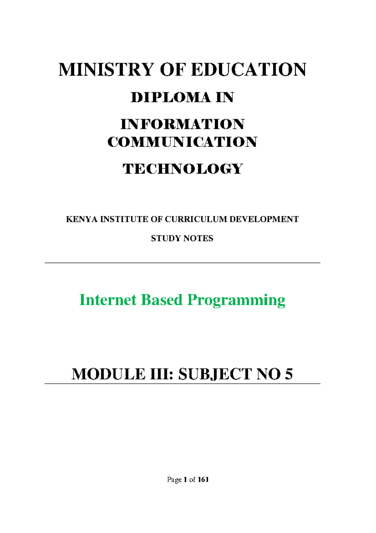 Internet Based Programming - Study Notes for ICT Diploma Module III ...
