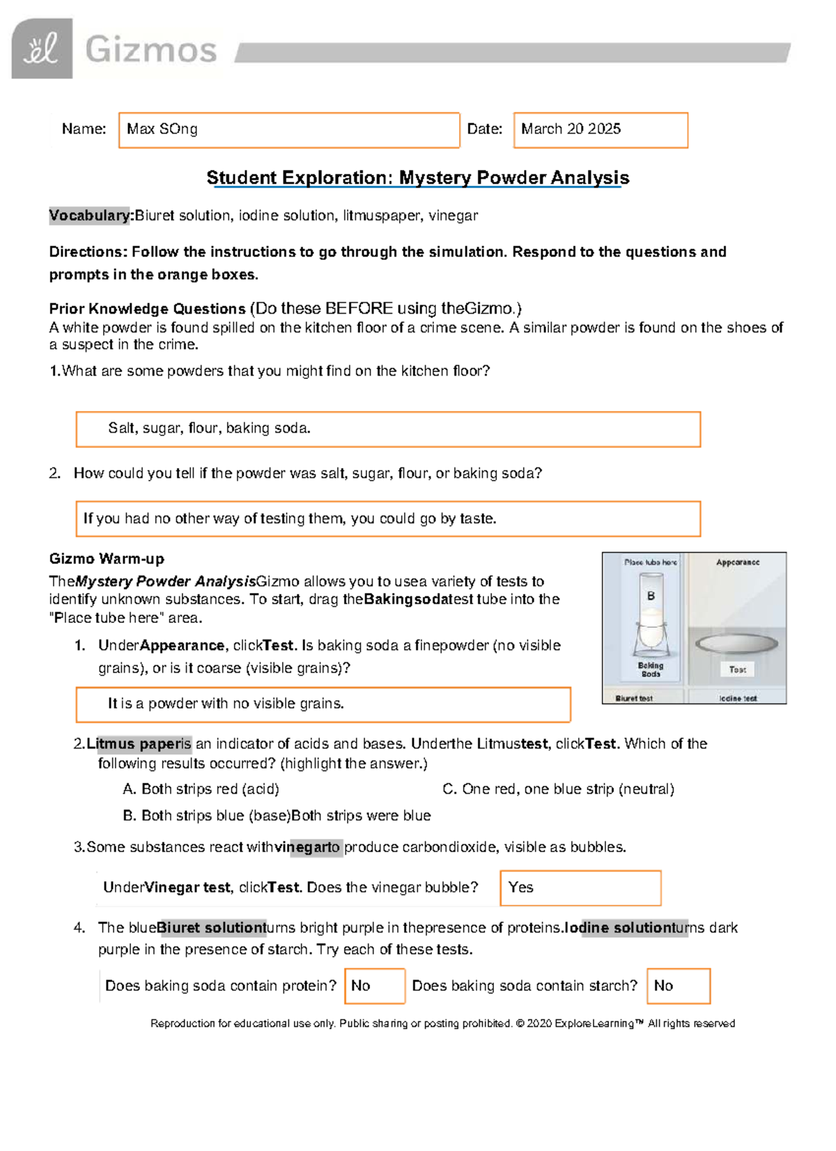Max Song's Mystery Powder Analysis: Student Exploration Guide (2025 ...