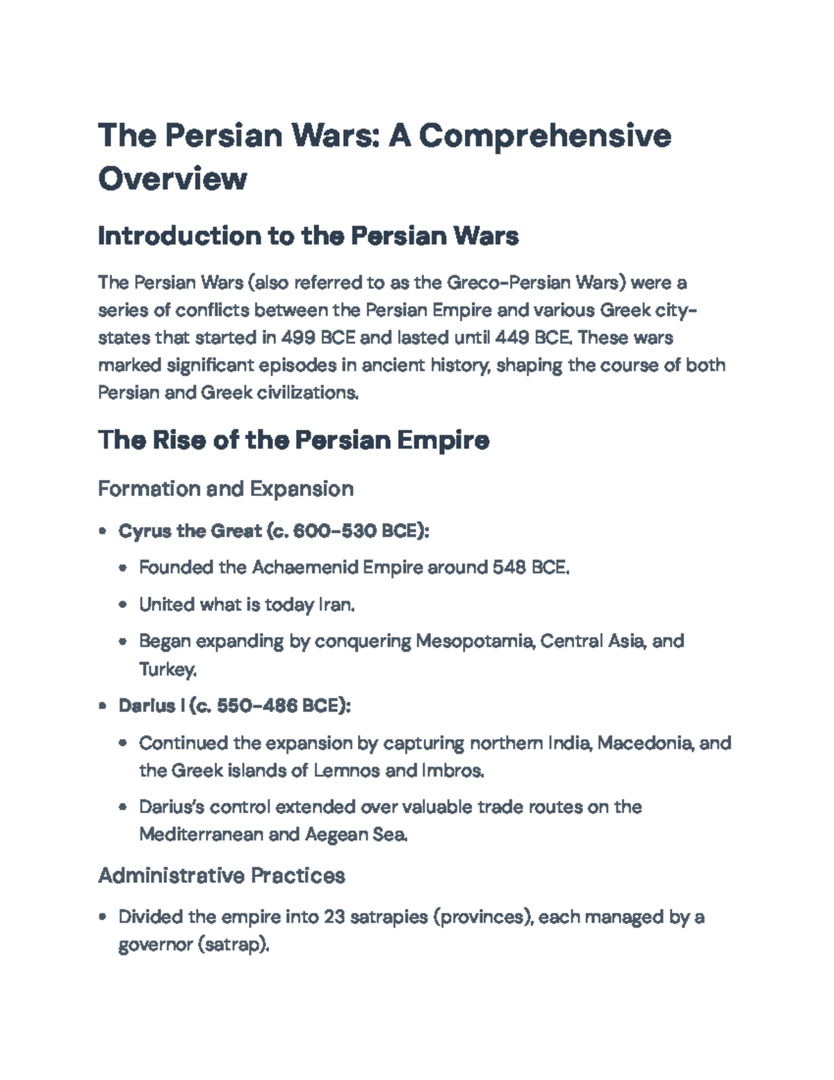 The Persian Wars: Key Battles and Historical Impact Analysis - Studocu