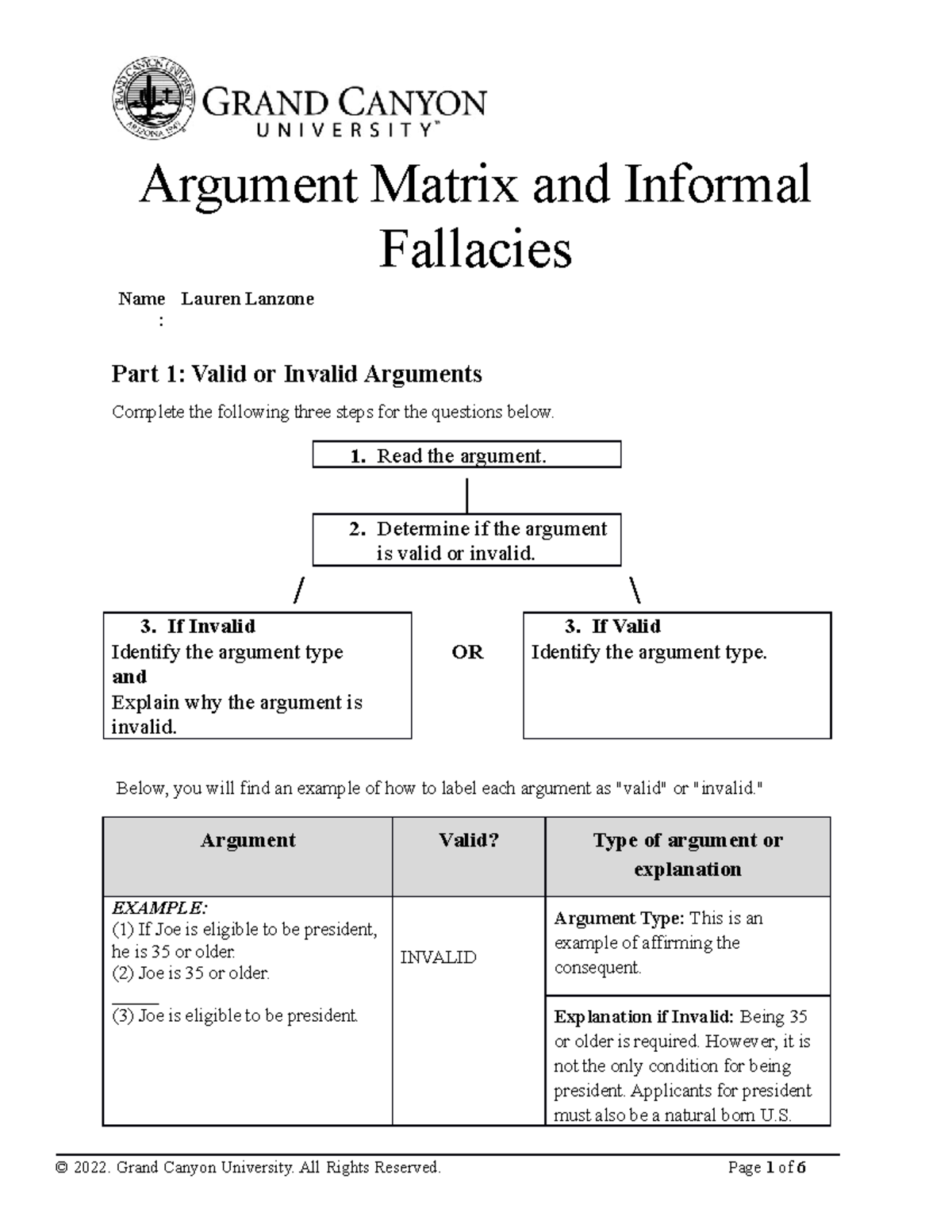 PHI 103 RS T1Argument Matrix Informal Fallacies - Argument Matrix and ...