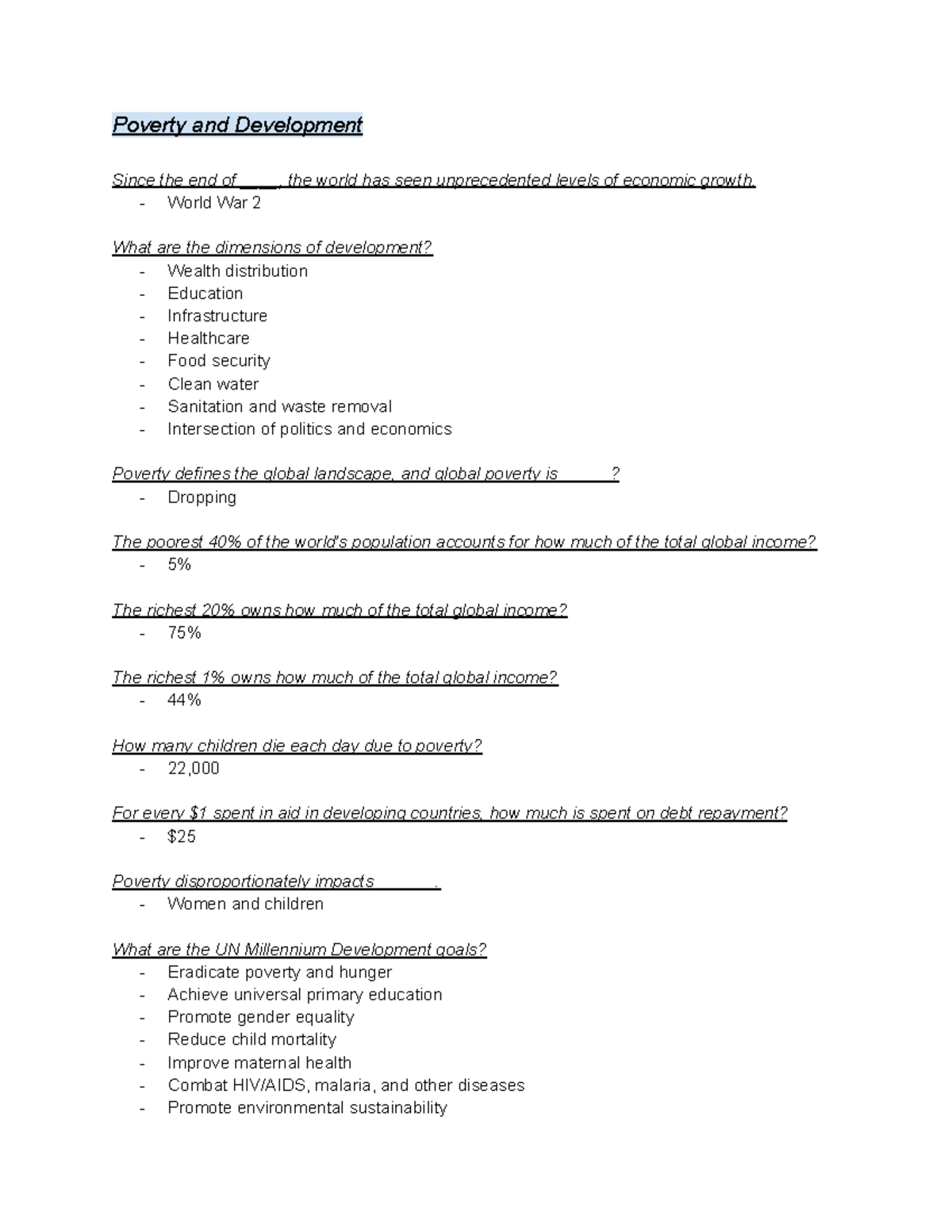 Poverty and Development: Exam 3 Review Questions - Studocu