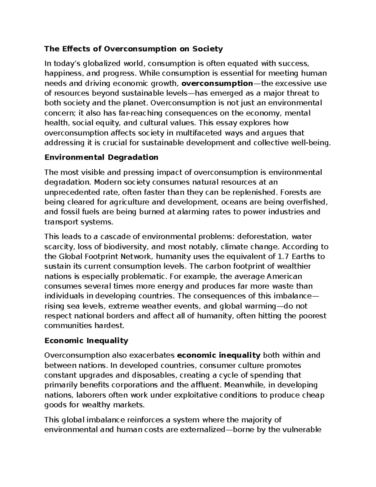 The Impact of Overconsumption on Society: A Comprehensive Analysis ...