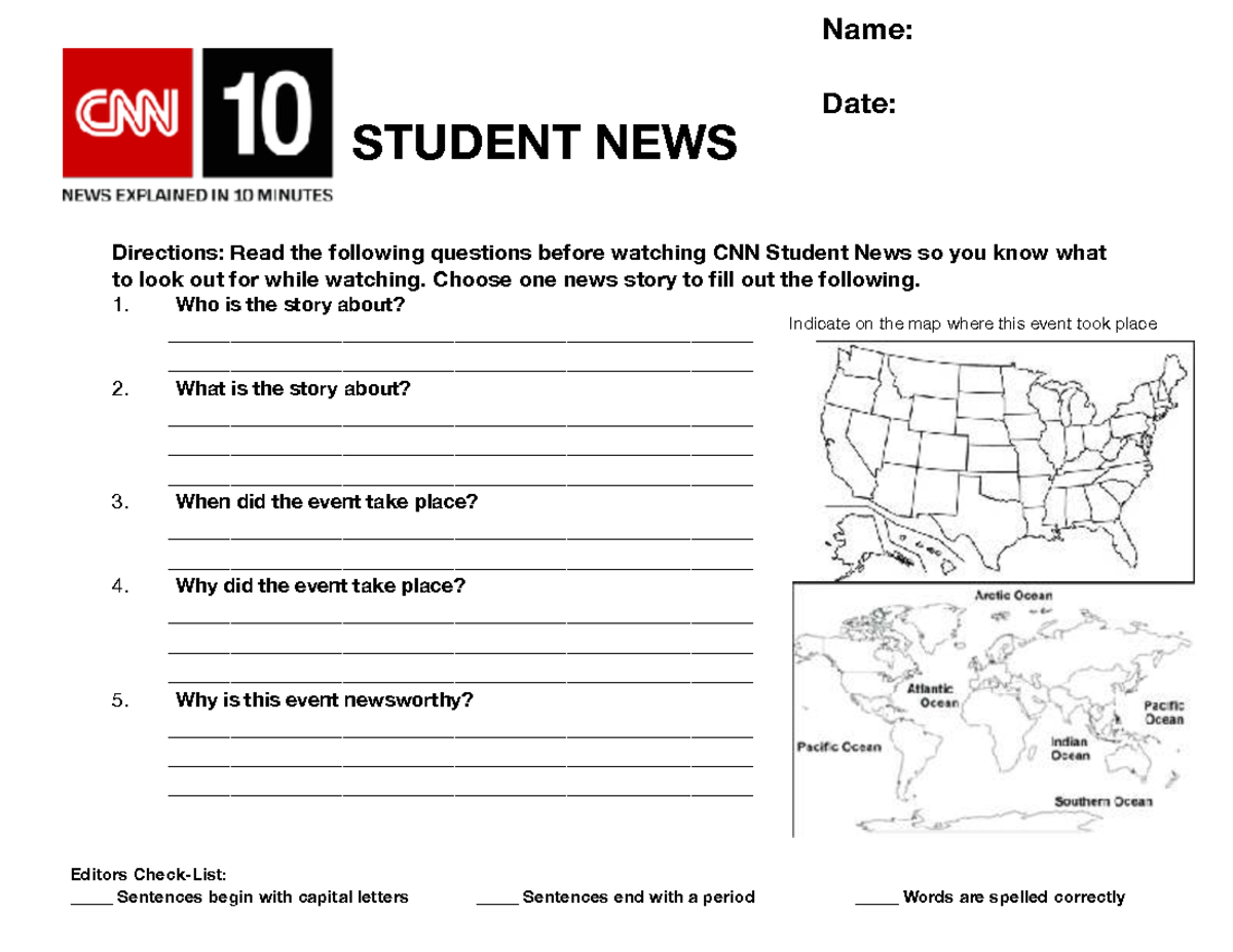 Cnn 10 pdf - Guided Notes for CNN 10 - STUDENT NEWS Directions: Read ...