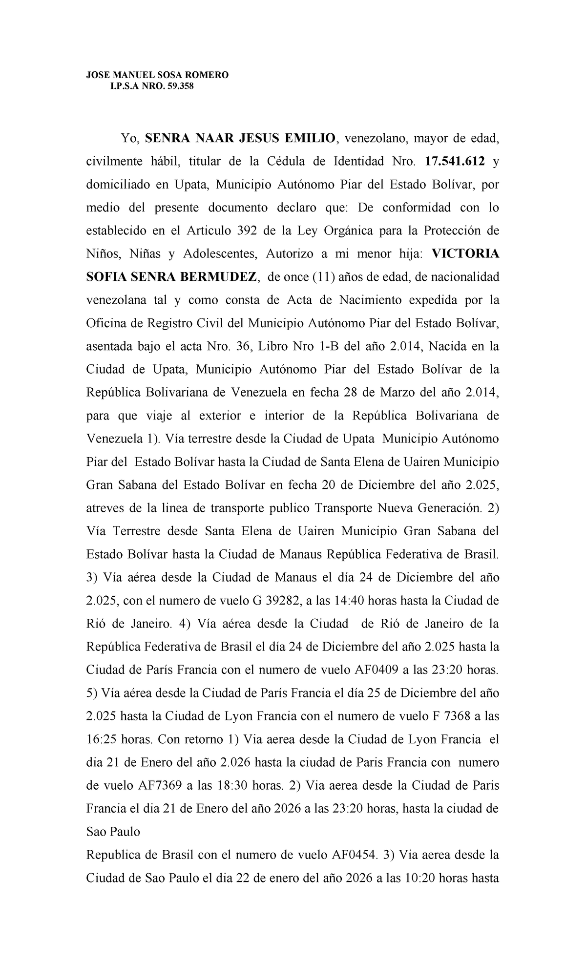 Autorización de Viaje para Victoria Sofía Senra Bermúdez - Studocu