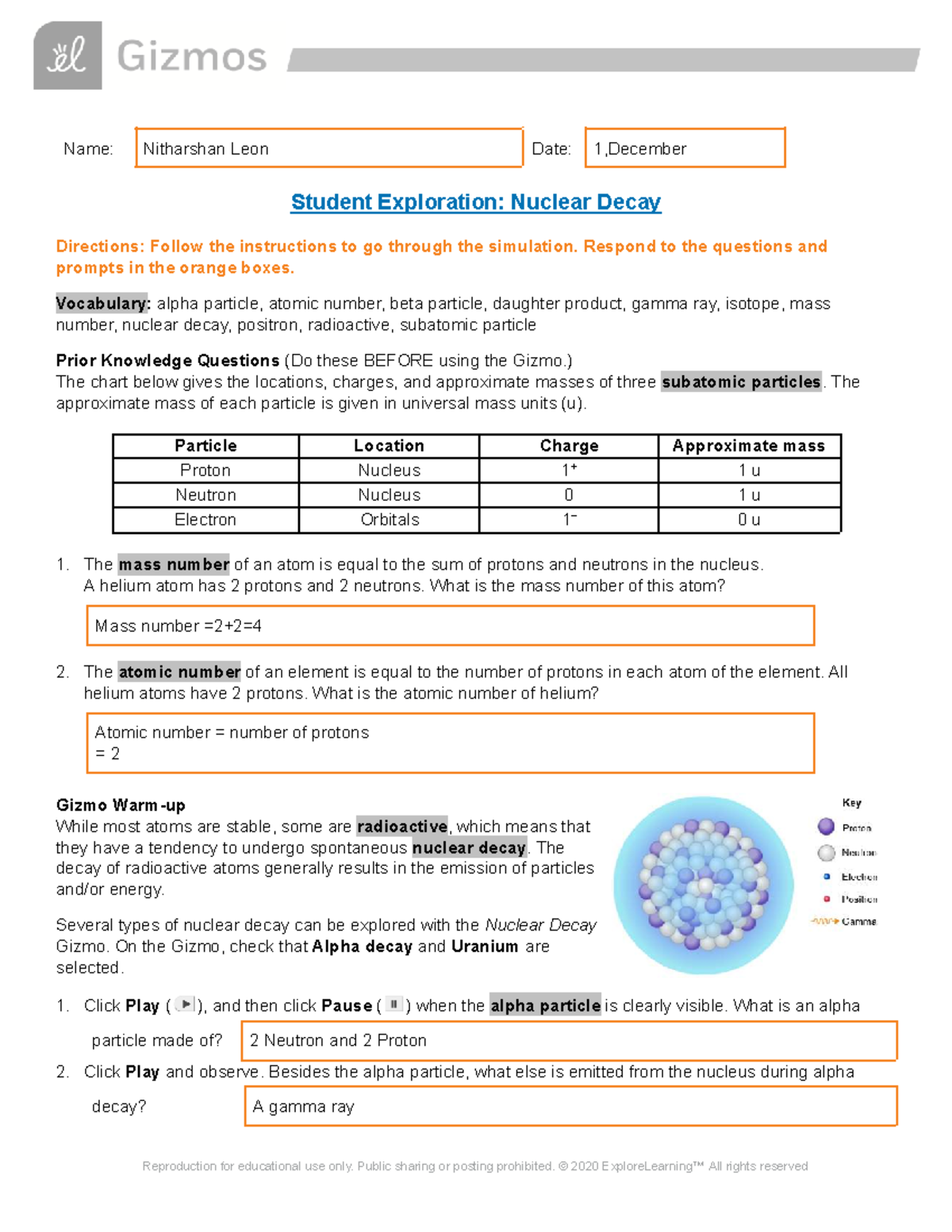 Nuclear Decay Exploration SE: Gizmo Activity Guide - Studocu