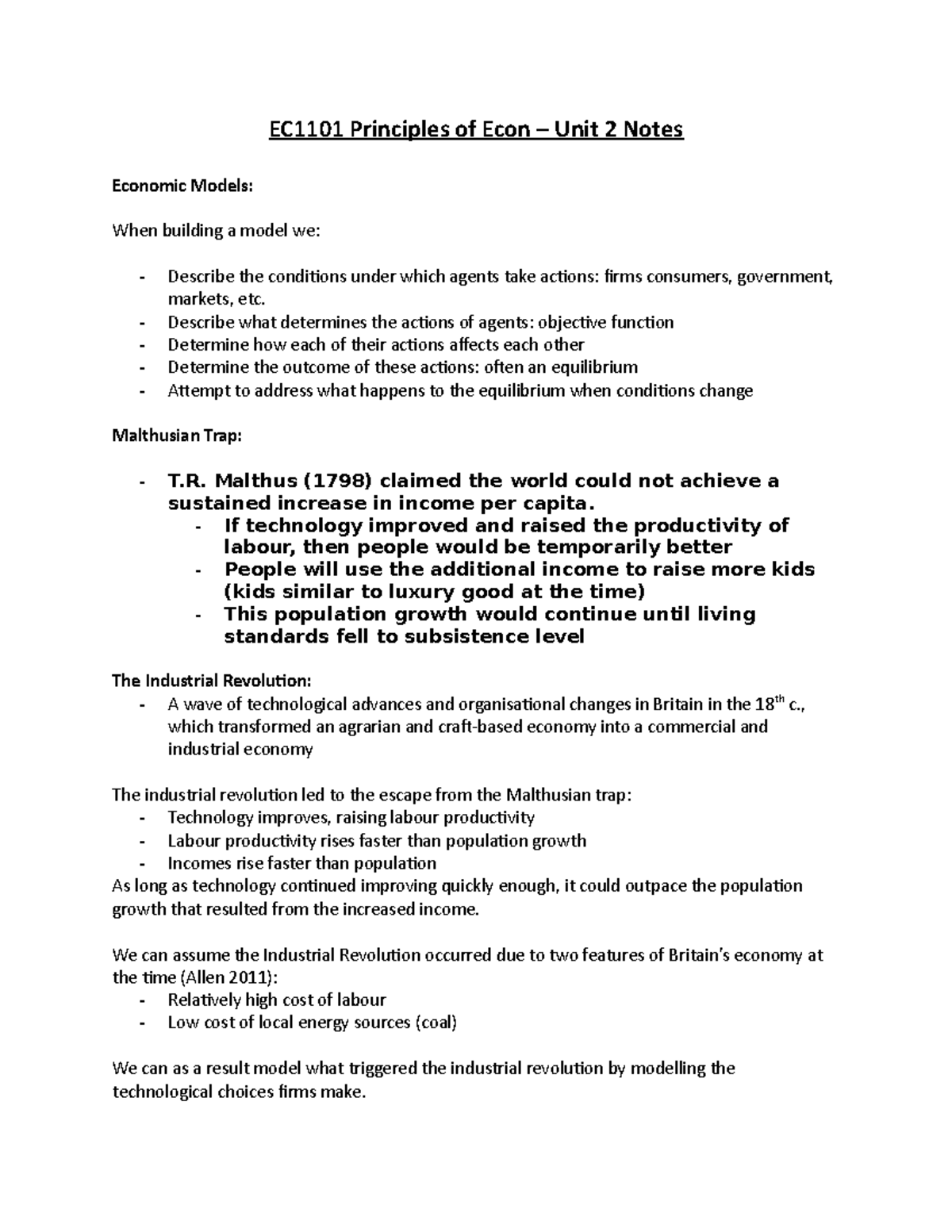 UNIT 2 - Notes - EC1101 Principles of Econ – Unit 2 Notes Economic ...