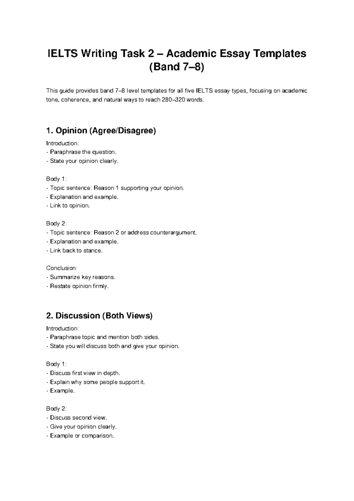 IELTS Writing Task 2 Academic Essay Templates Cheat Sheet - Studocu