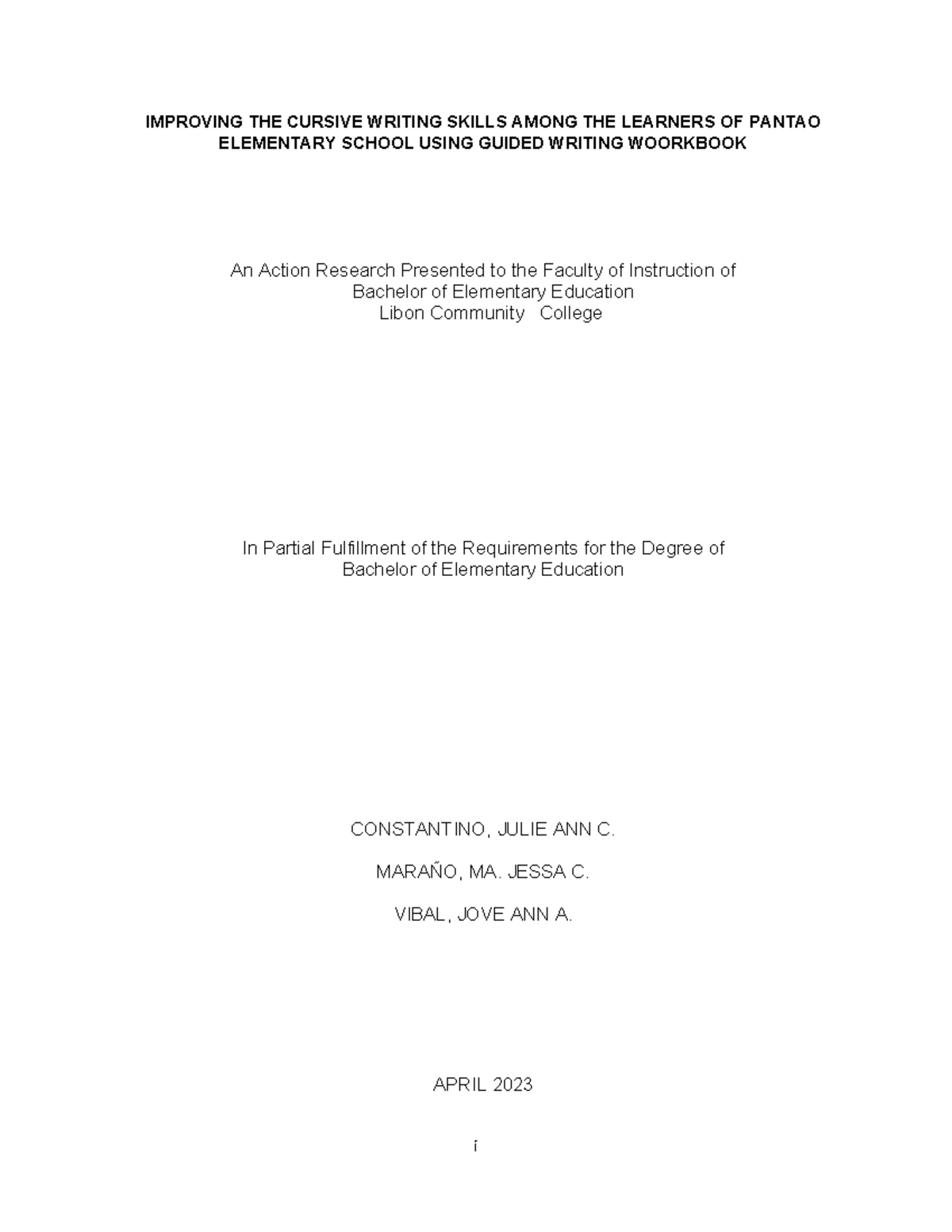 Improving Cursive Writing Skills in Learners - Action Research ELED 101 ...