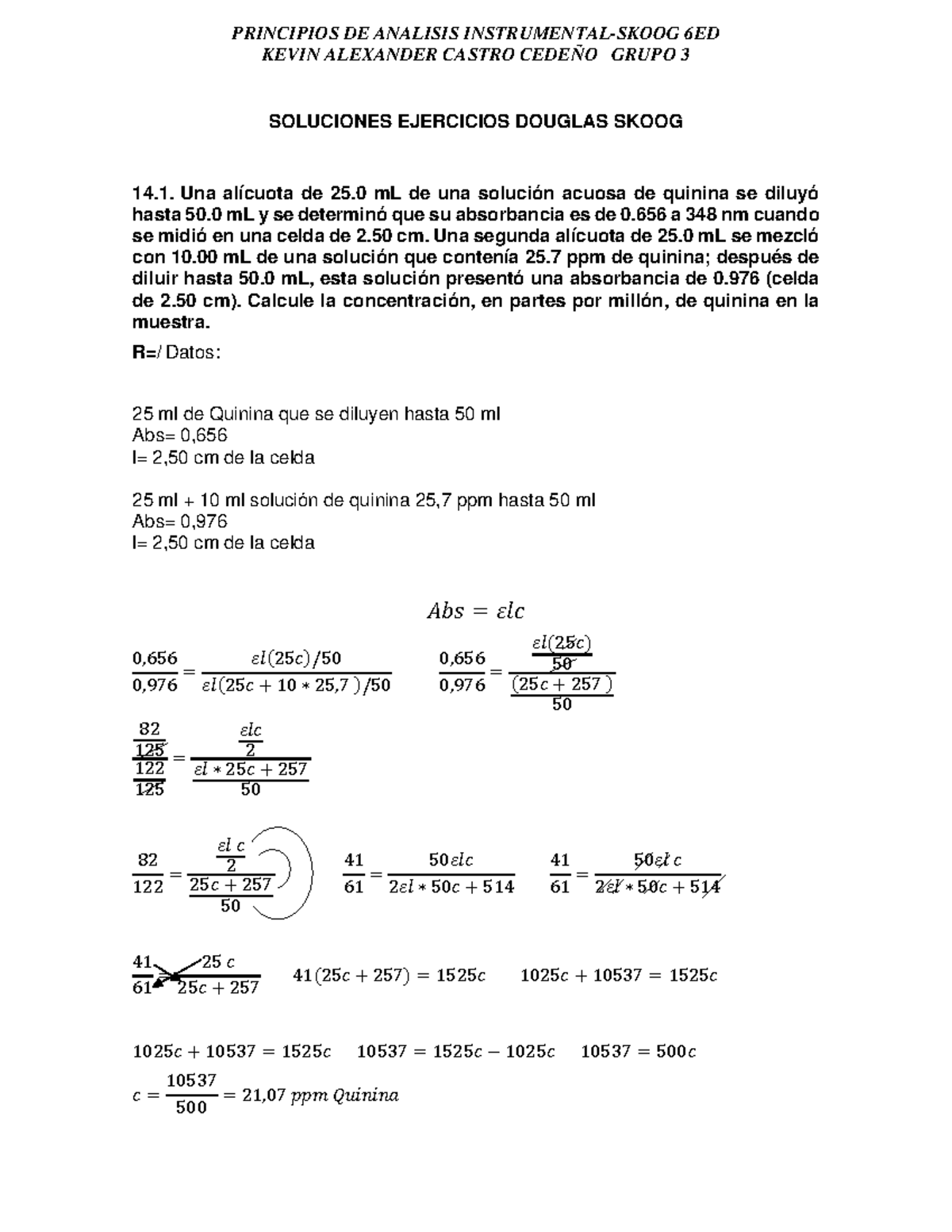 Soluciones de Ejercicios de Química (Douglas Skoog) - Grupo 3 - Studocu