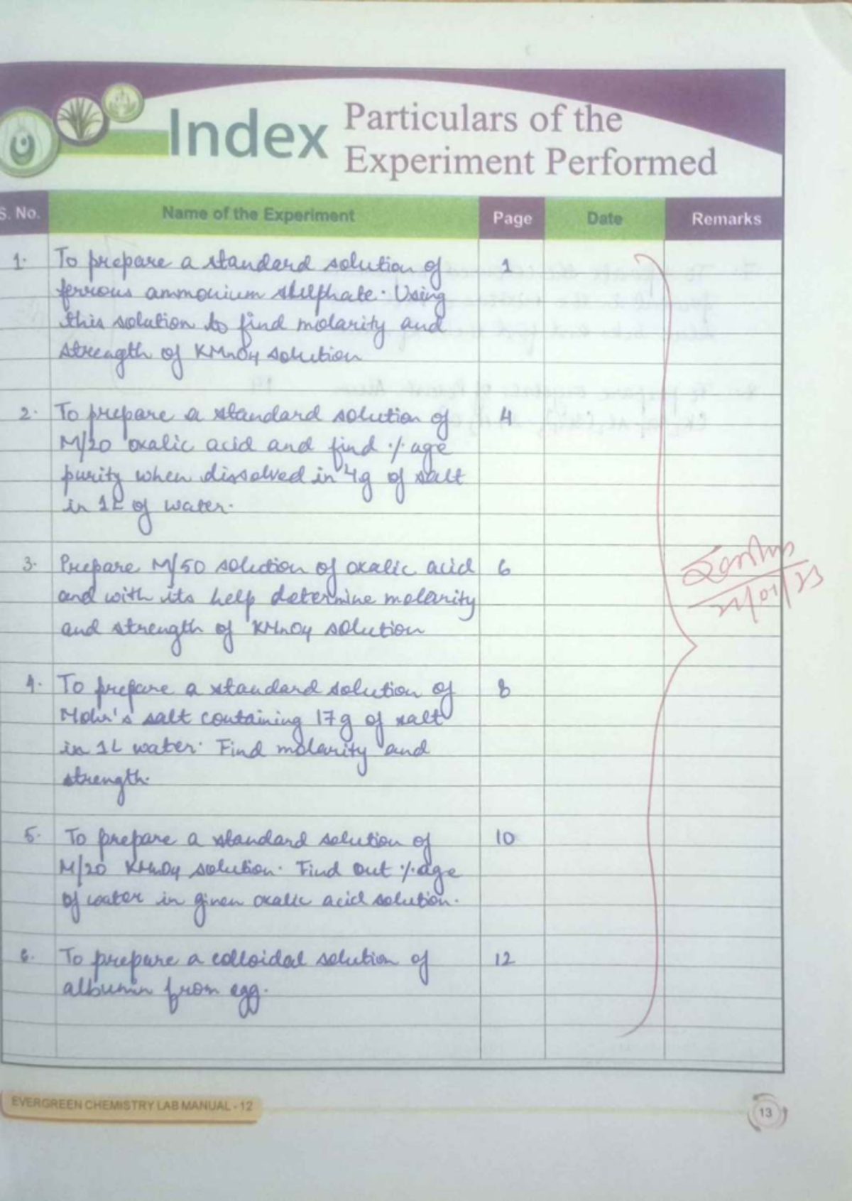 XII CHEM WM - Chemistry Lab Practical Record and Observations - Studocu