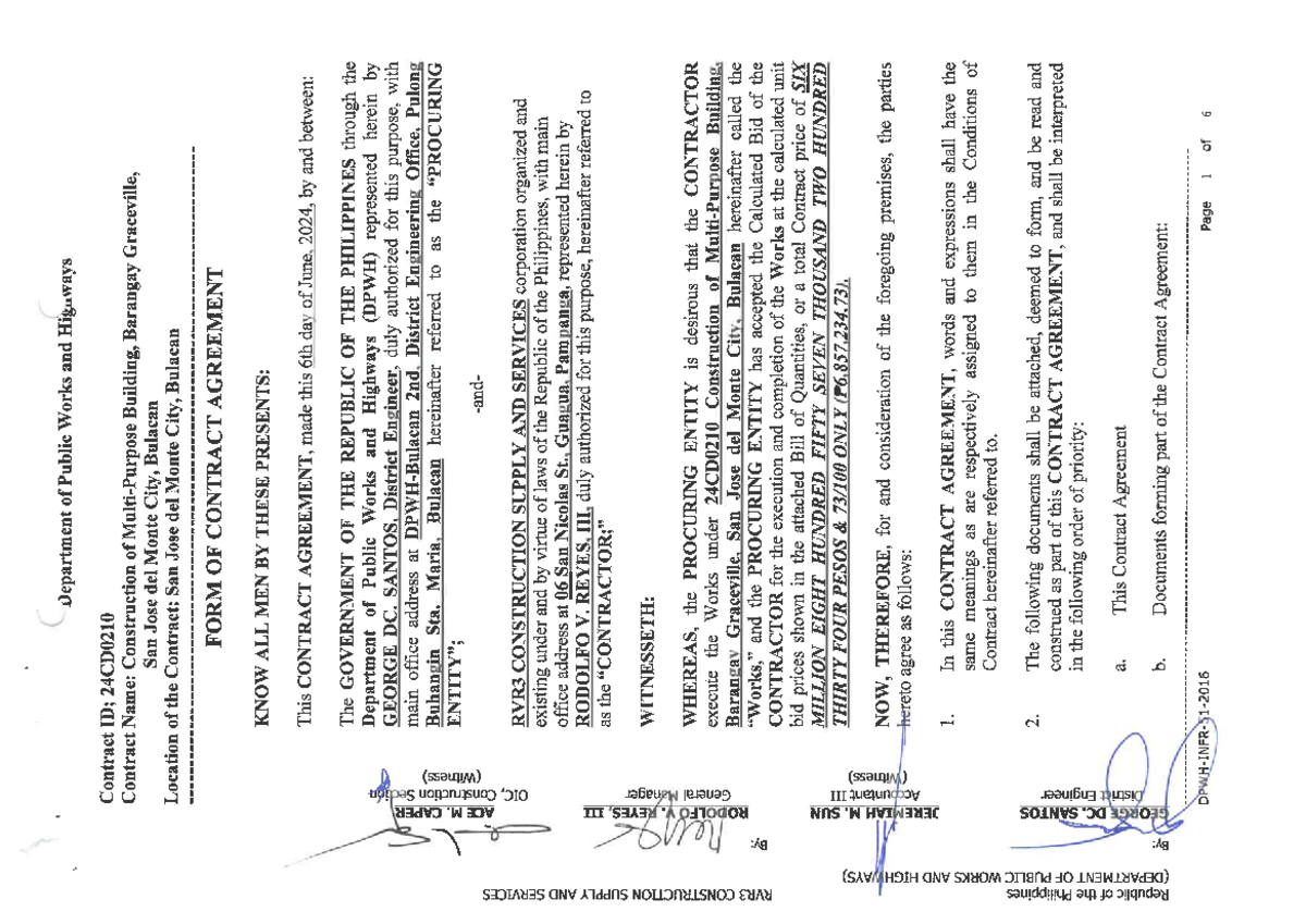 Contract Agreement for Building Construction: DPWH 24CD0210 - Studocu