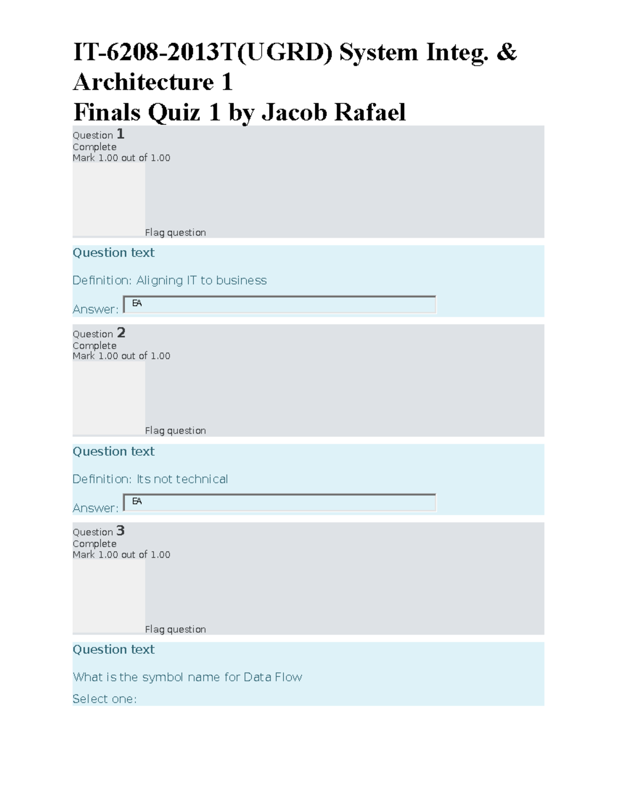 Finals Quiz 1: System Integration (Architecture 1) by Jacob Rafael - Studocu