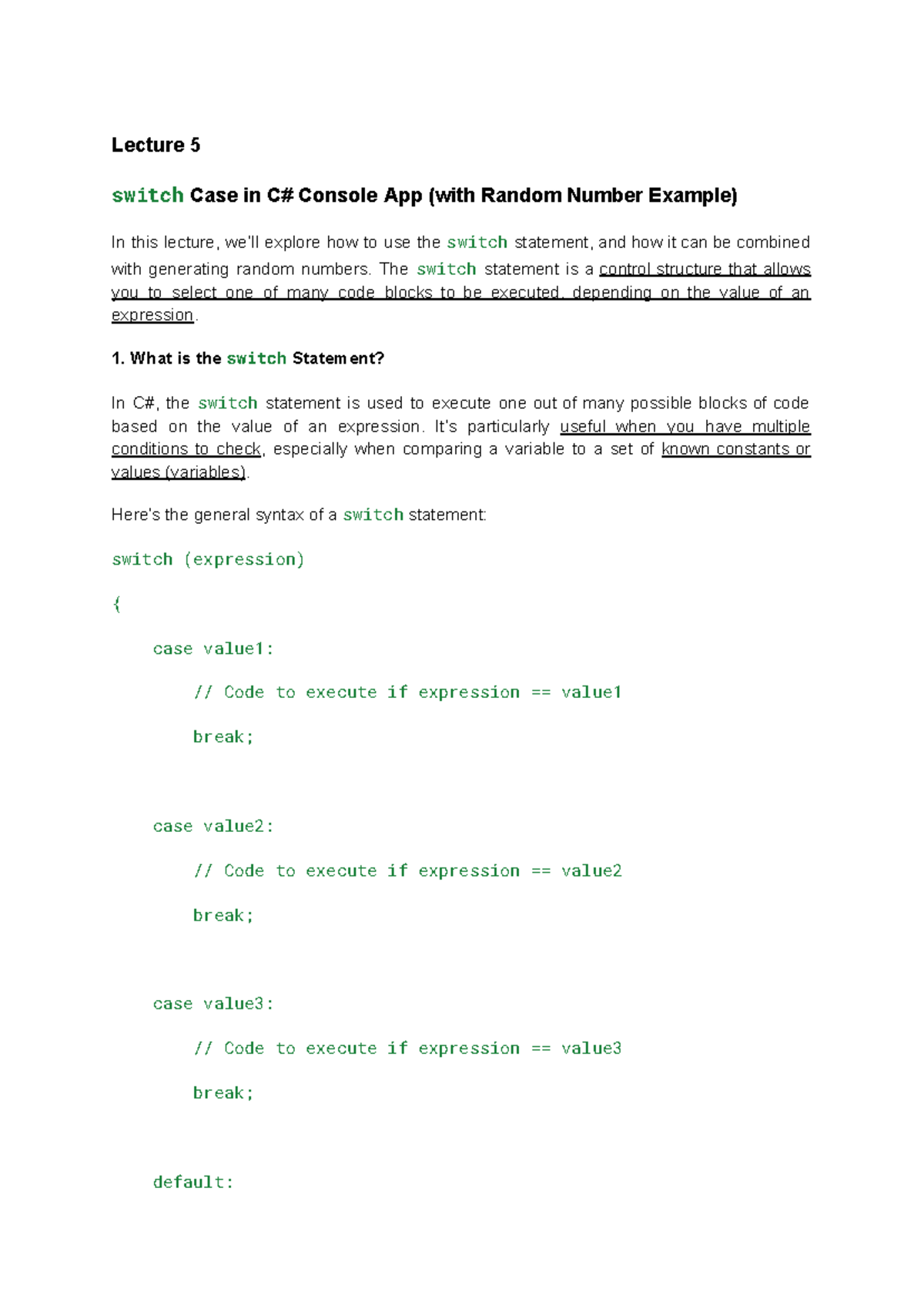 C# Lecture 5: Using Switch Case with Random Numbers in Console App ...