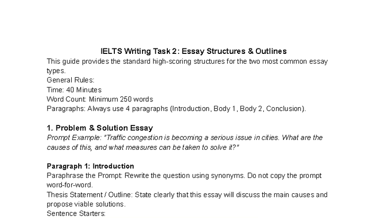 IELTS Writing Task 2: Essay Structures & Outlines Guide - Studocu