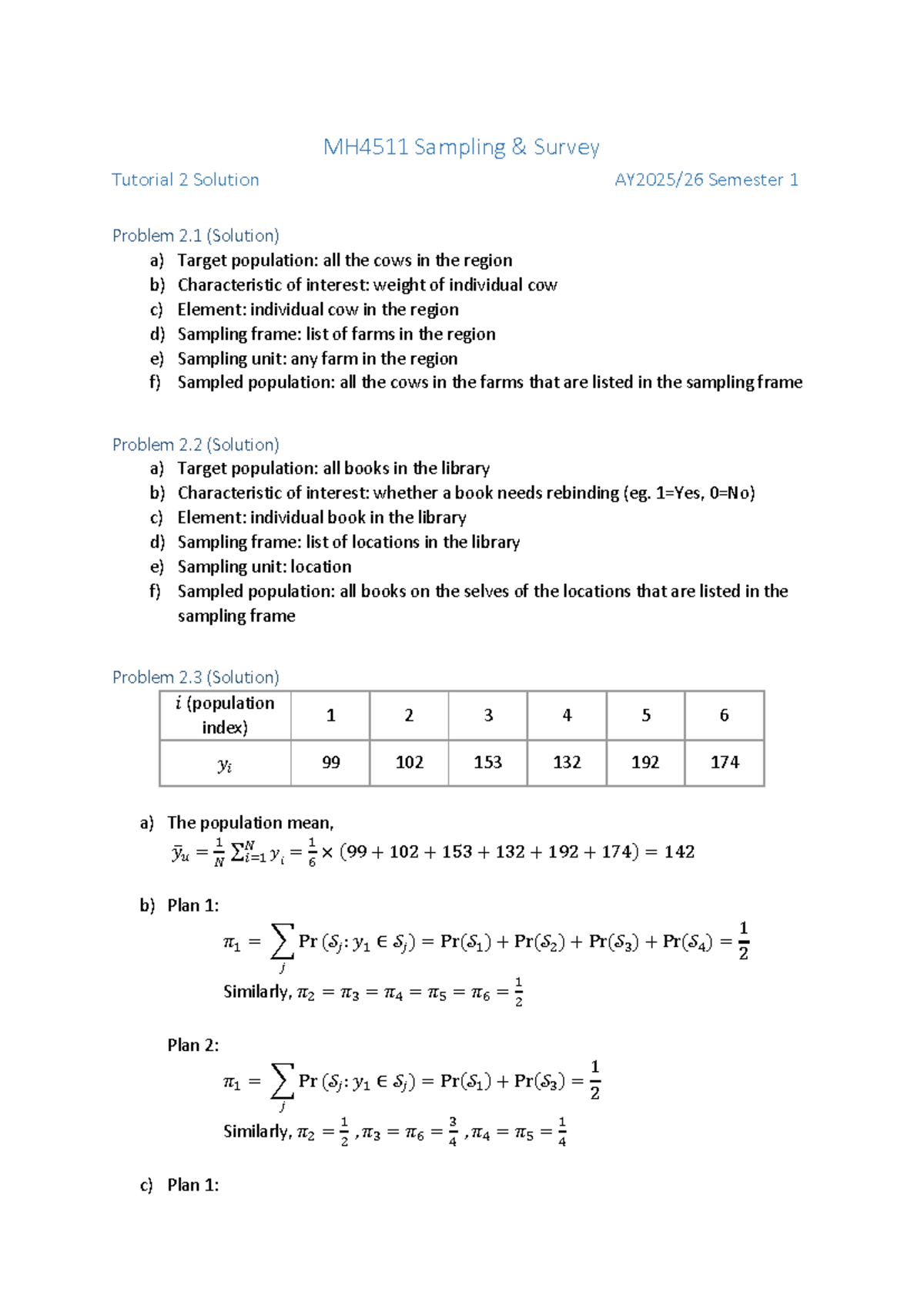 MH4511 Sampling Survey Tutorial 2 Solutions and Analysis - Studocu
