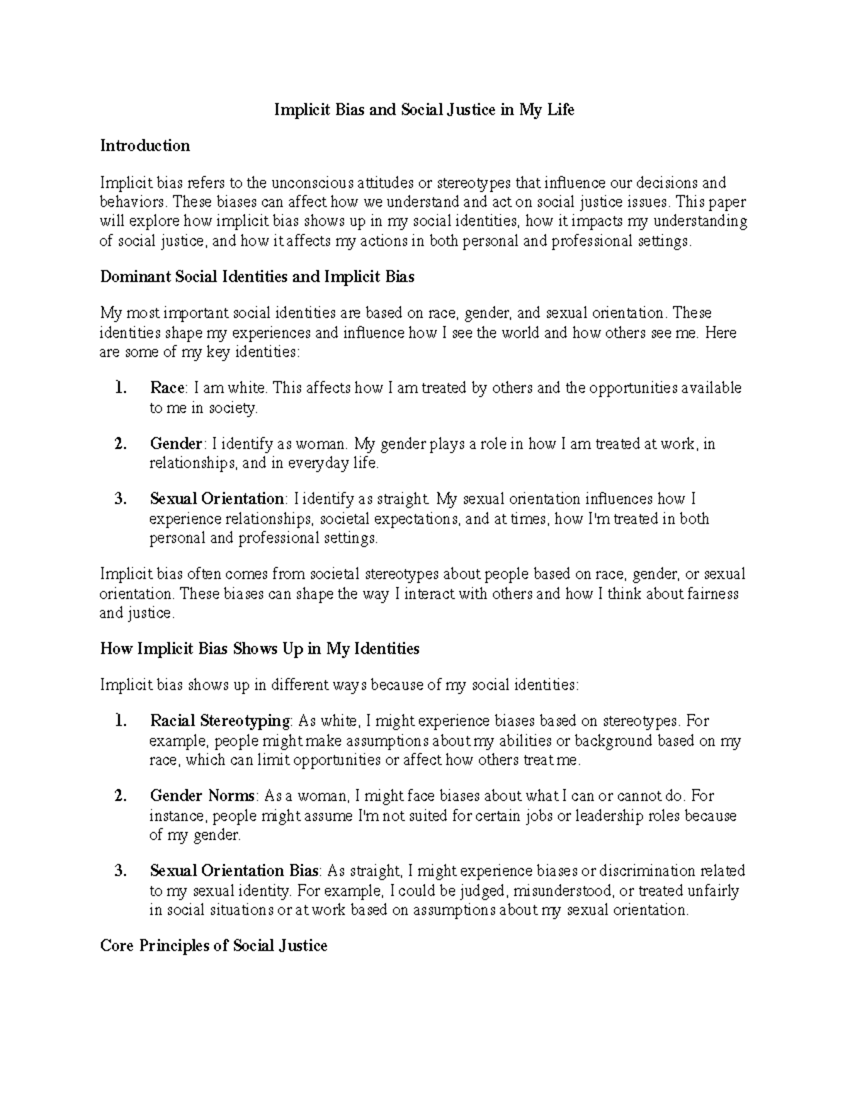 Module One assignment - Implicit Bias and Social Justice in My Life ...