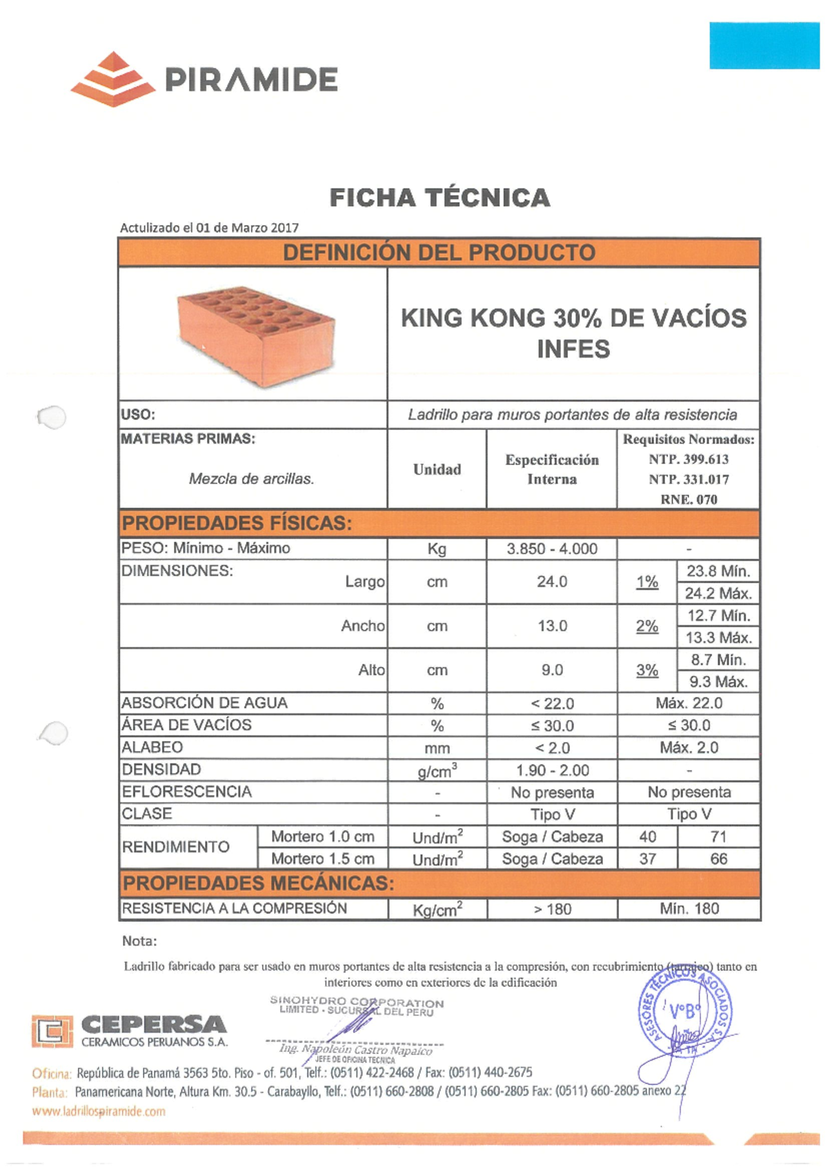 Ficha Técnica del Ladrillo King Kong (KK) - Pirámide Model - Studocu