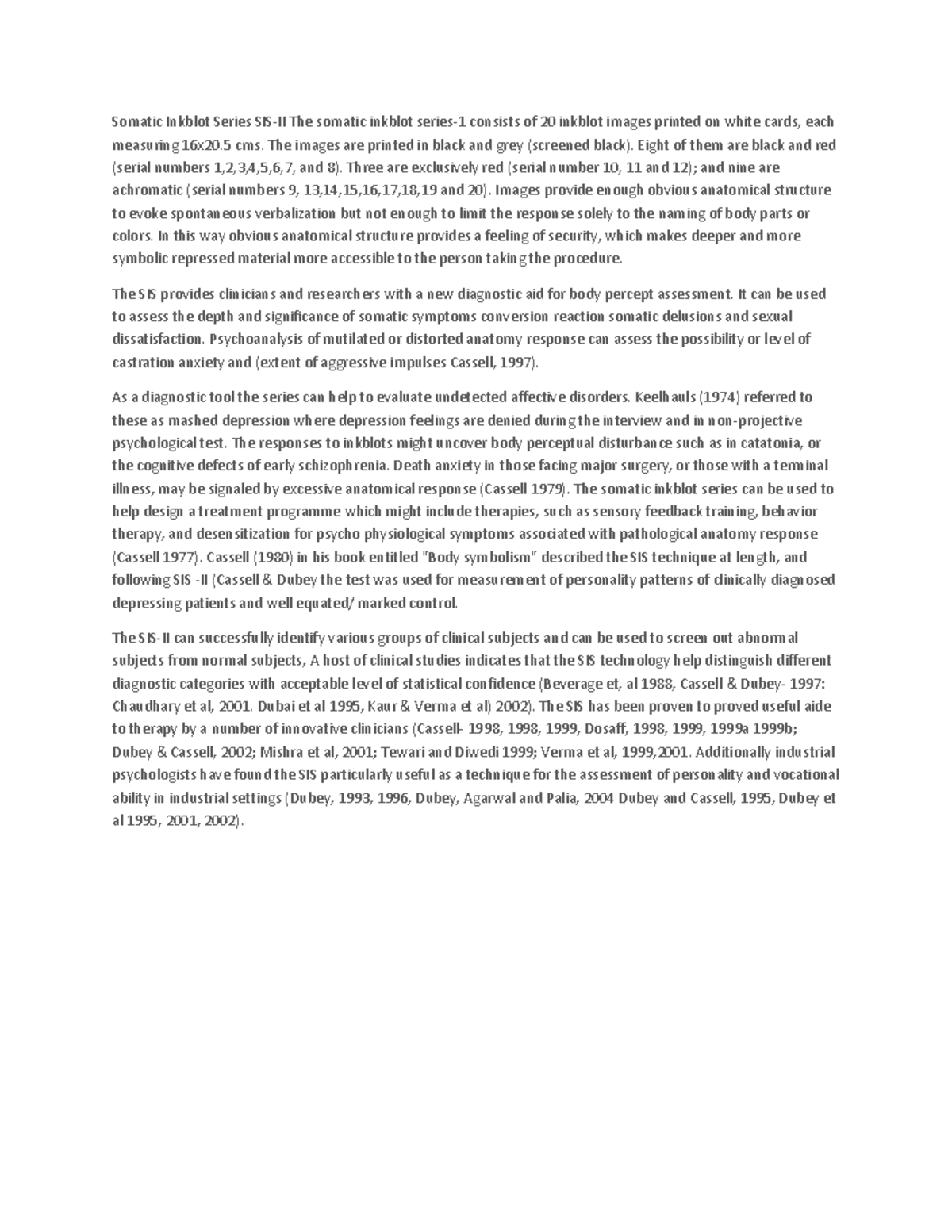 Somatic Inkblot Series SIS-II: Clinical Applications and Insights - Studocu