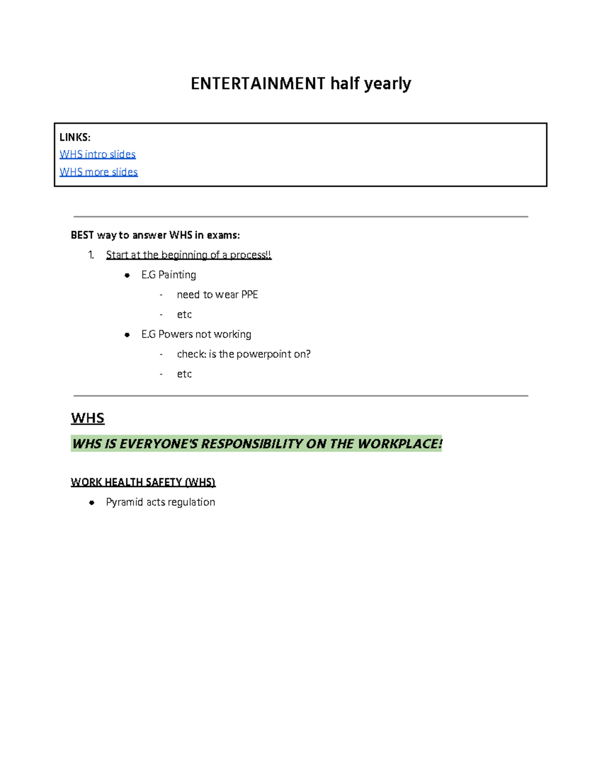 WHS Half-Yearly Notes: Safety Guidelines & Responsibilities - Studocu