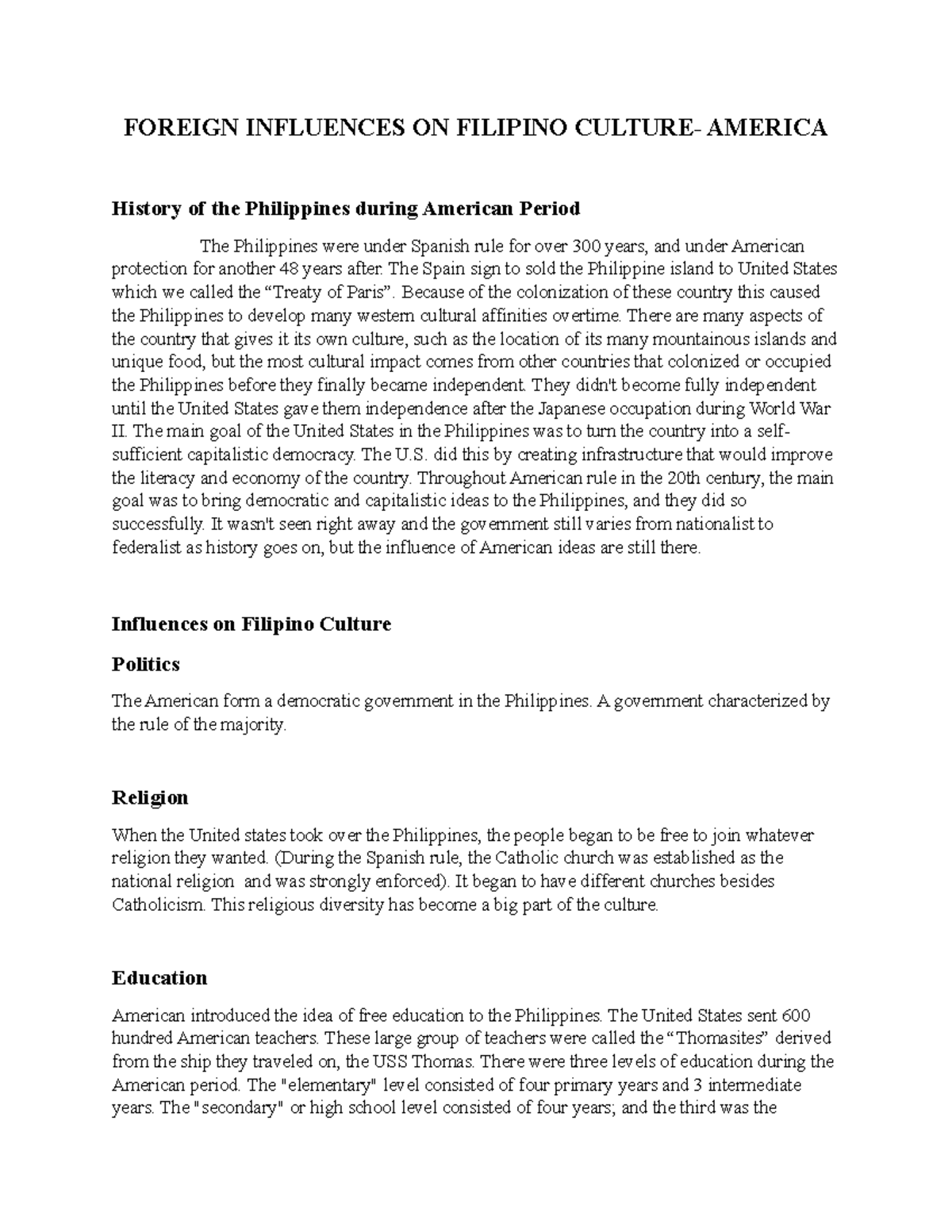 Foreign Influences on Filipino Culture: The American Impact on Society ...