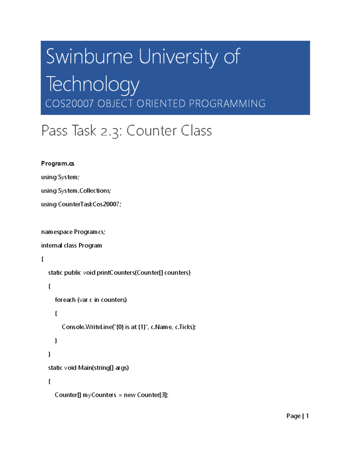 2.2P - Counter Class Submission - Swinburne University of Technology ...
