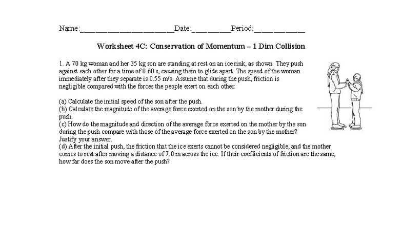 WS 4C - Conservation of Momentum: 1D Collision Worksheet - Studocu