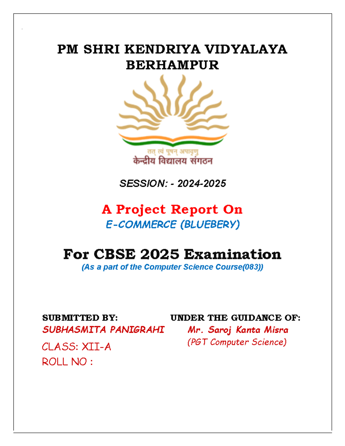 Project Report on Blueberry for CBSE 2025 (CS Course 083) - Studocu
