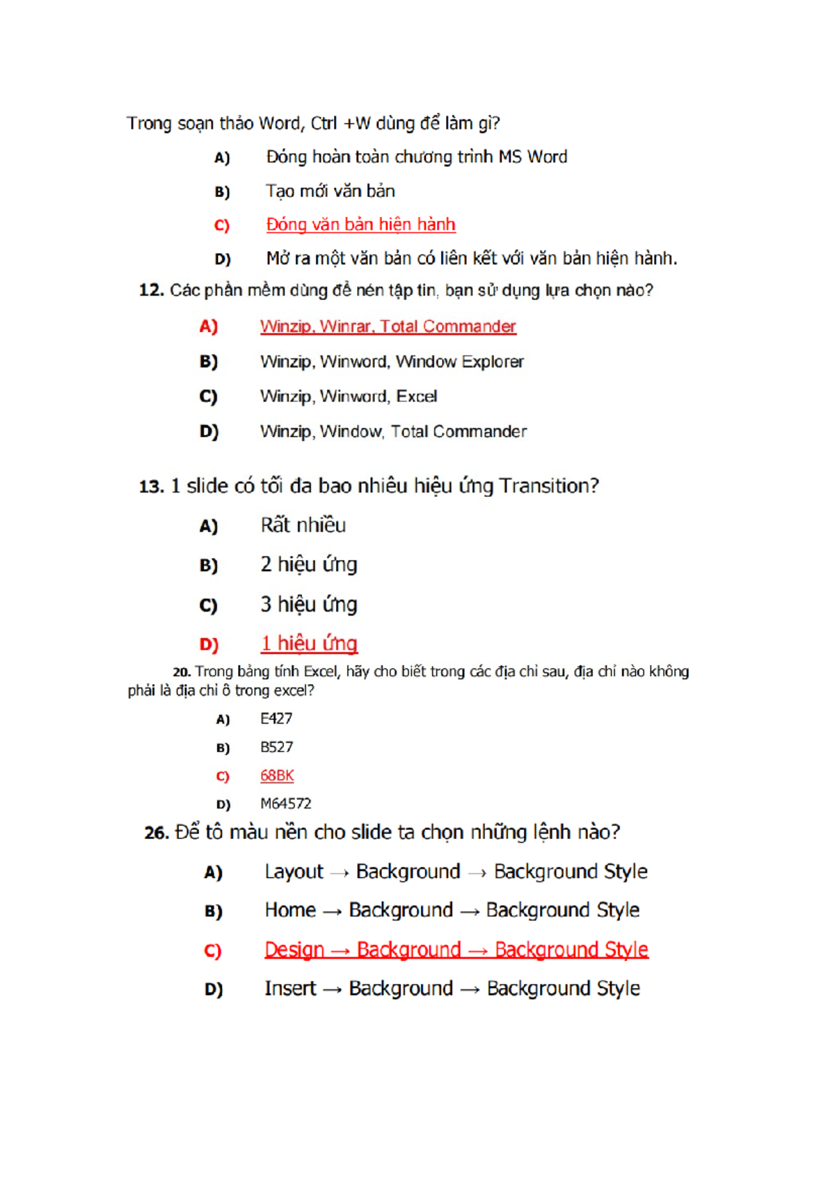 Tn thcsdocx - Trong soan tháo Word, Ctrl dung de làm gi? A) Dong hoàn ...