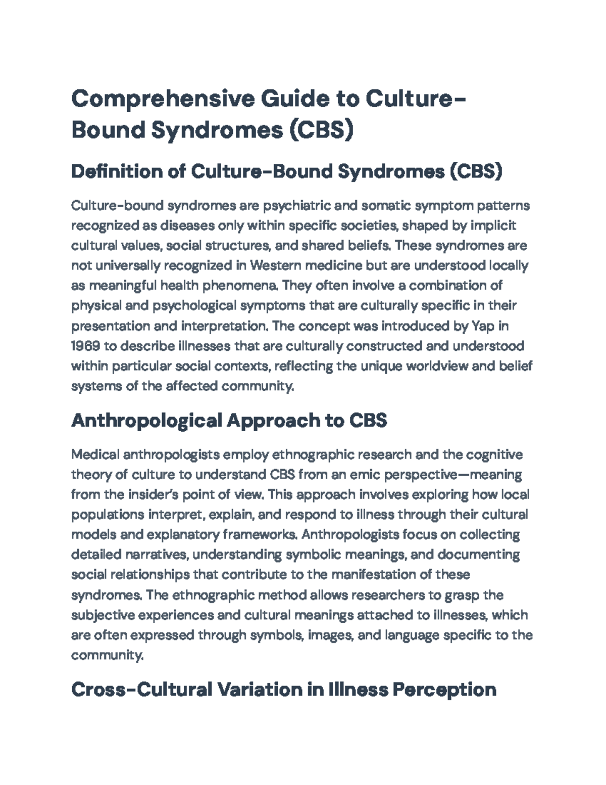 Understanding Culture-Bound Syndromes (CBS): An Anthropological ...