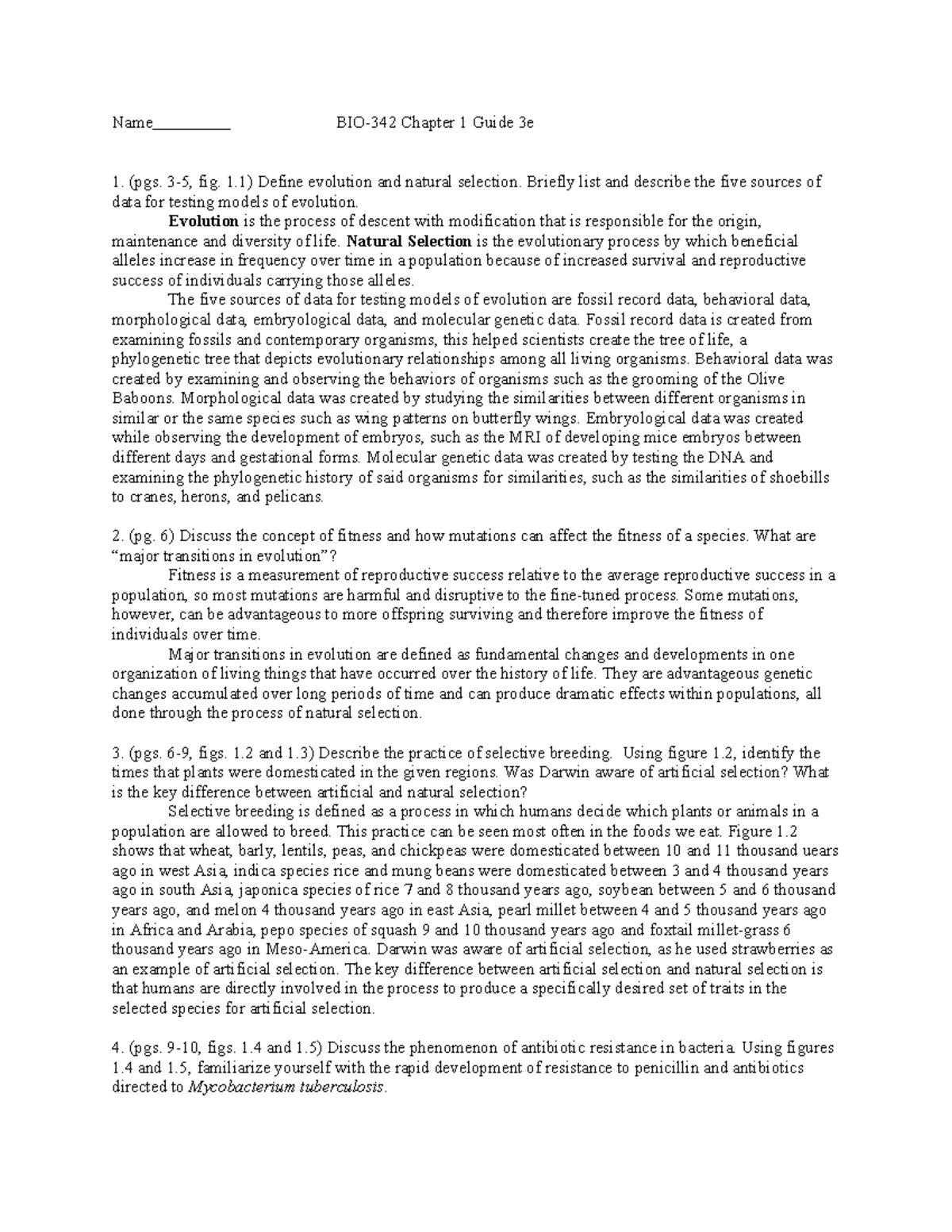 Bio342 Chapter 1 Evolution & Natural Selection Study Guide 3e - Studocu