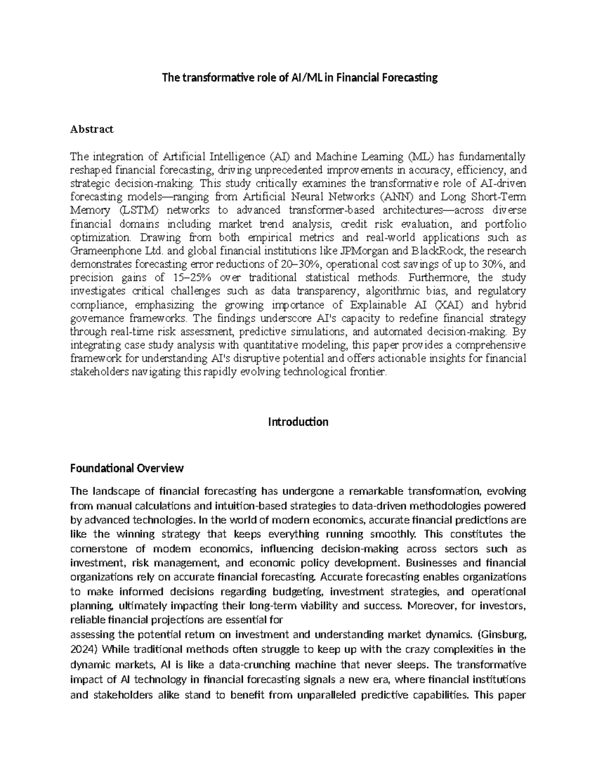 The Transformative Role of AI in Financial Forecasting: A Case Study Analysis - Studocu