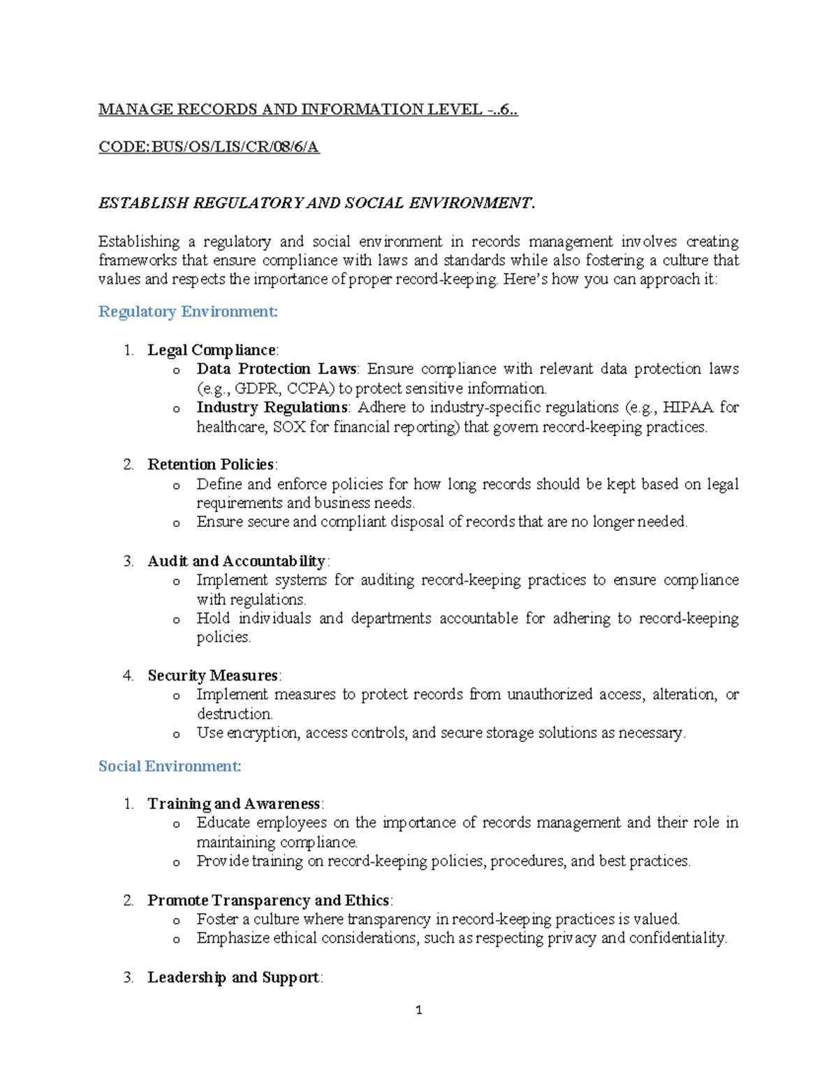 Managing Records & Information: Establishing Regulatory & Social ...